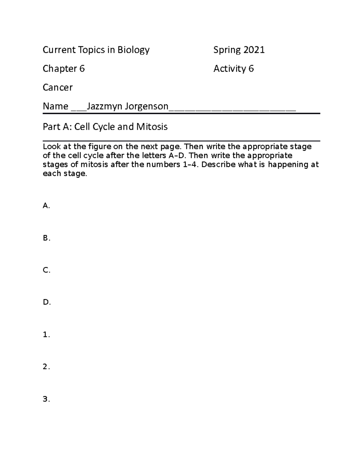 Biology Activity #6 - Current Topics in Biology Spring 2021 Chapter 6 ...