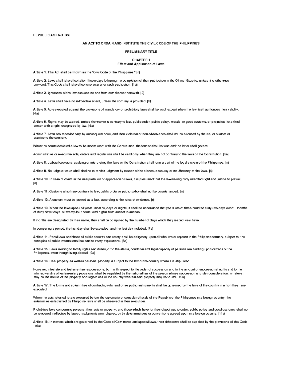 Republic ACT NO 386 Preliminary Title REPUBLIC ACT NO 386 AN ACT