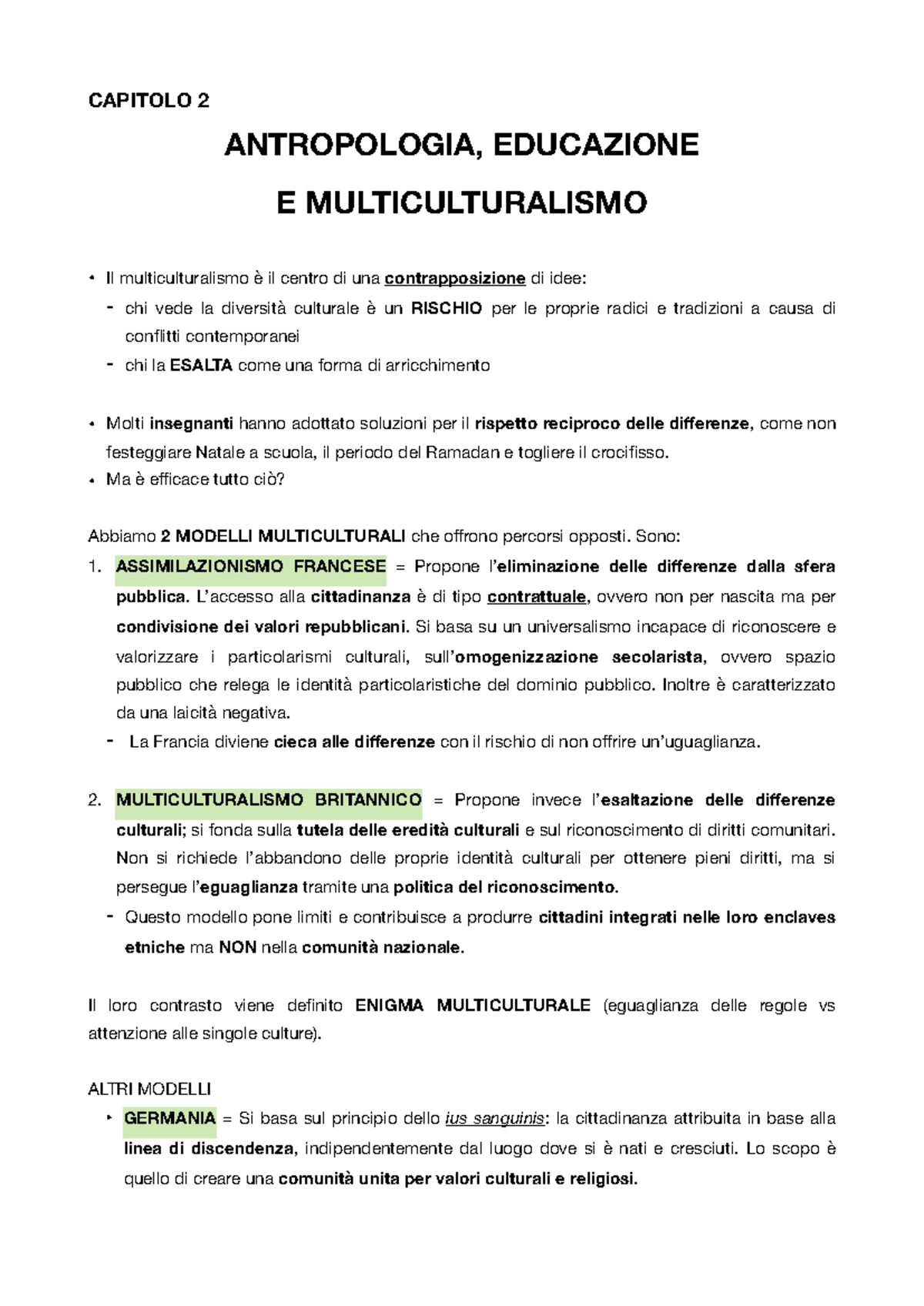 Riassunto Fabio DEI 2 - CAPITOLO 2 ANTROPOLOGIA, EDUCAZIONE E MULTICULTURALISMO Il ...