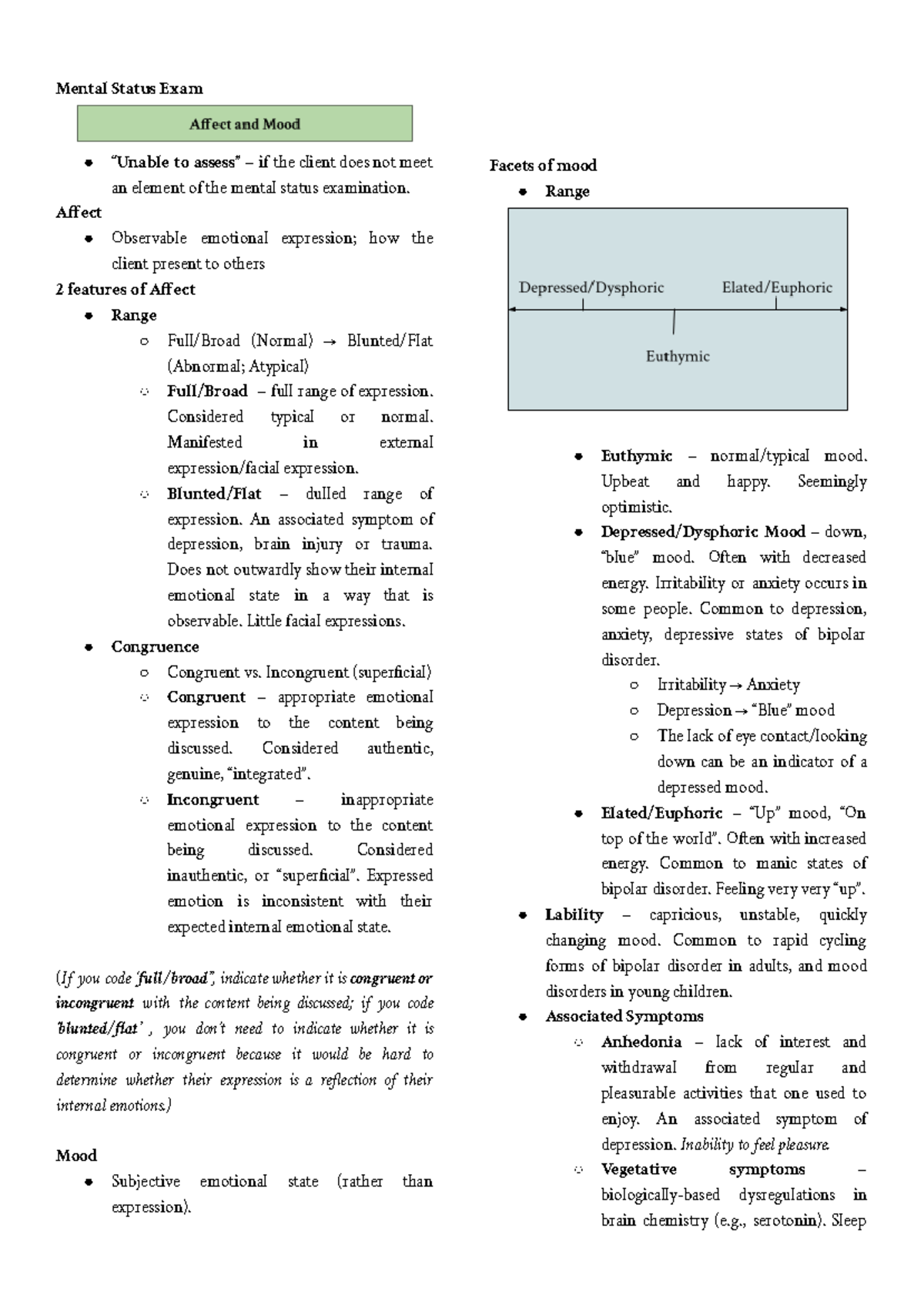 MSE and Clinical Interview - Mental Status Exam “Unable to assess” – if ...