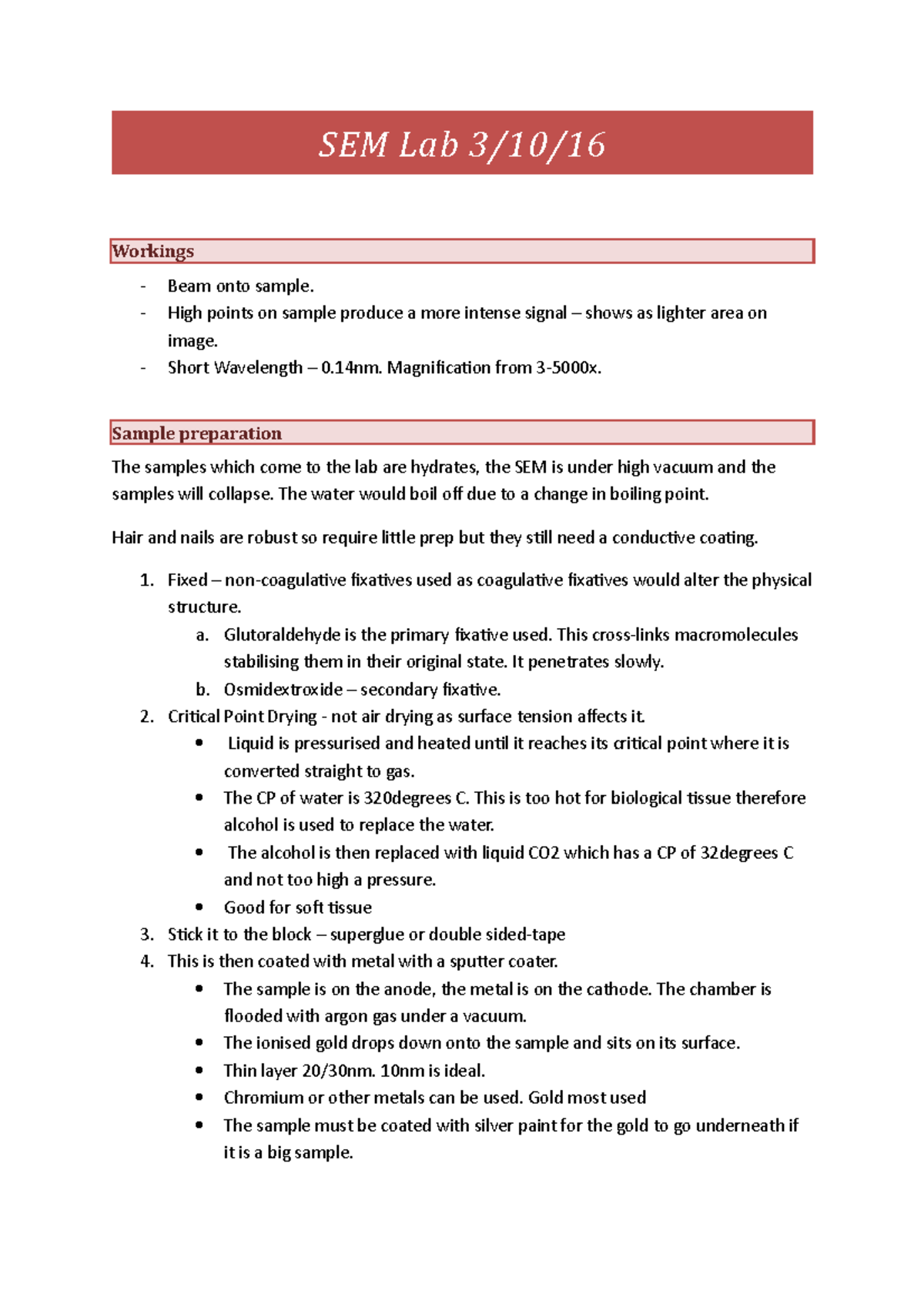 Scanning Electron Microscopy Practical Notes - SEM Lab 3/10/ Workings ...