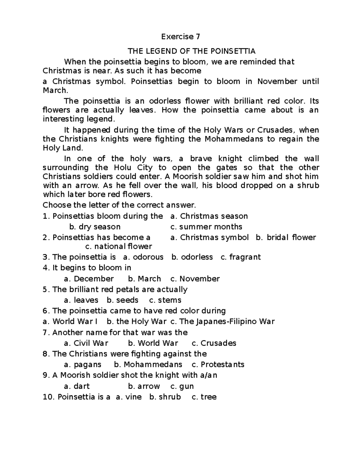 Exercises 7 and 8 - Catch Up Fridays Reading Materials - Exercise 7 THE ...