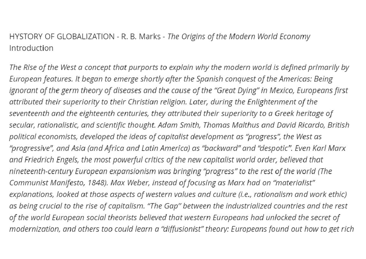 Riassunto libro - Growth and History of The Global Economy - Studocu