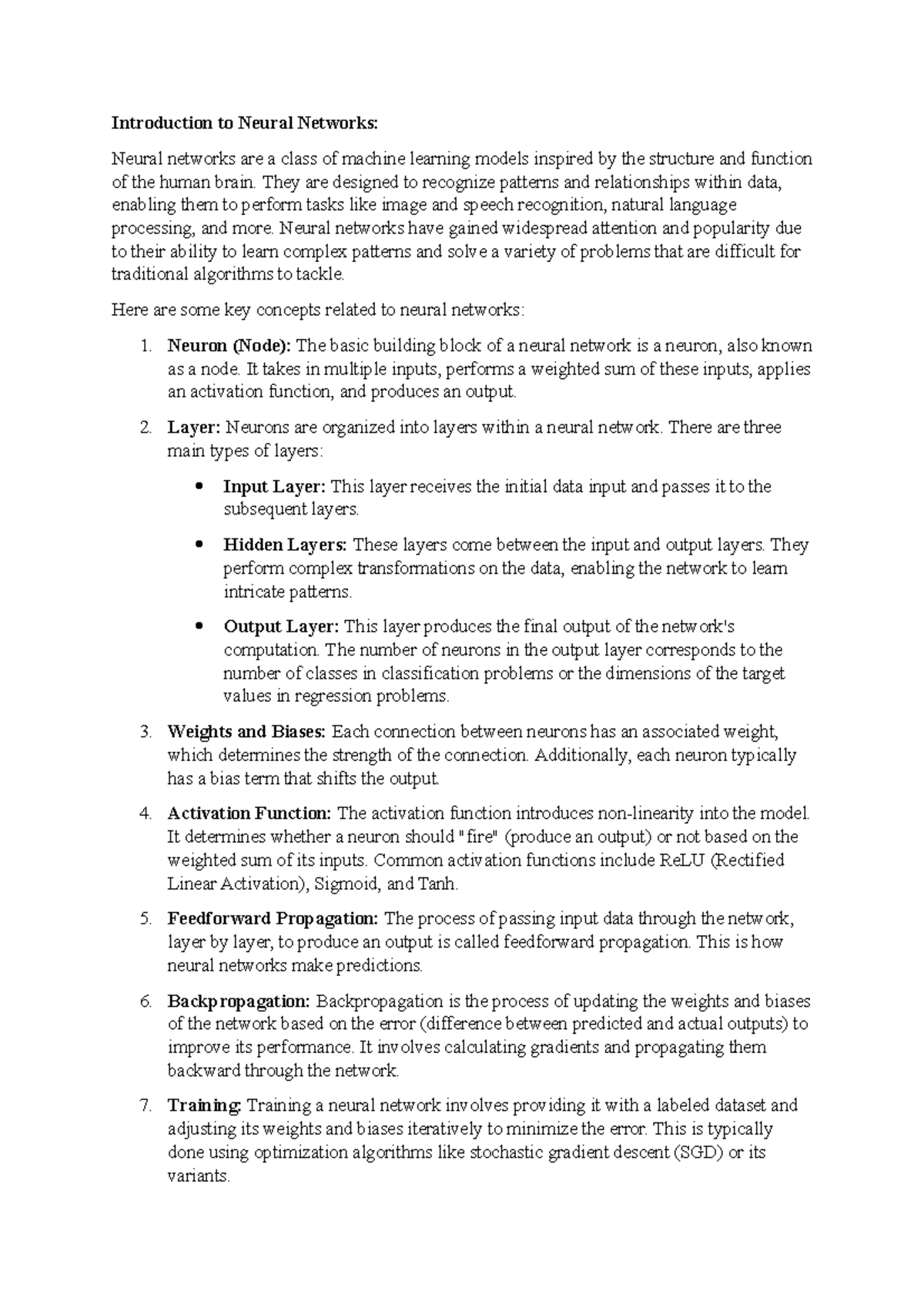 UNi1 and 2 NN - note - Introduction to Neural Networks: Neural networks ...