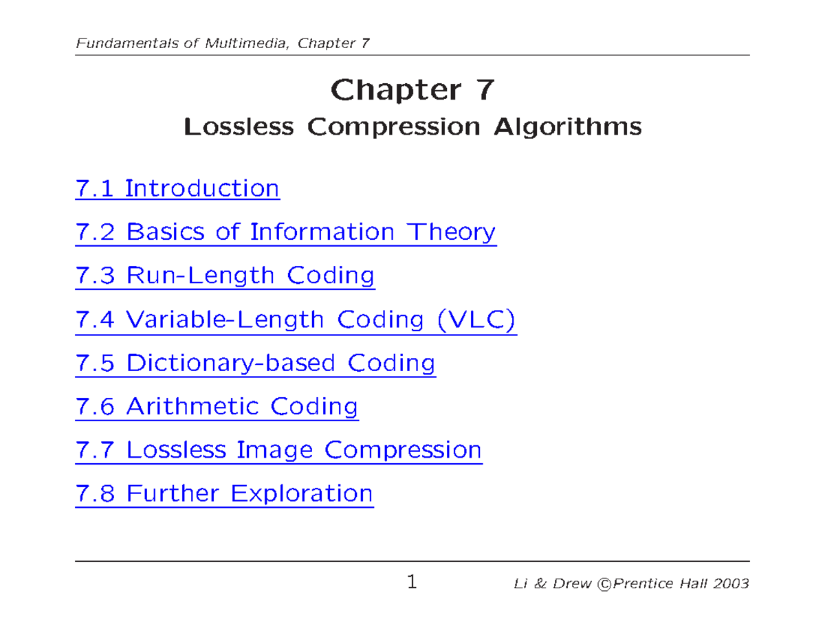 Lecture 08 - Lossy Compression Algorithms - Chapter 7 Lossless Compression Algorithms 7 ...