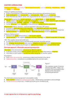 PL3103 Notes - Cognitive Psychology Cognitive psychology Refers to all ...