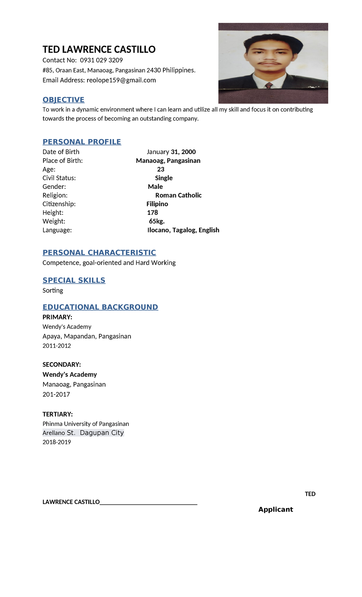 Ted Castillo - TED LAWRENCE CASTILLO Contact No: 0931 029 3209 #85 ...