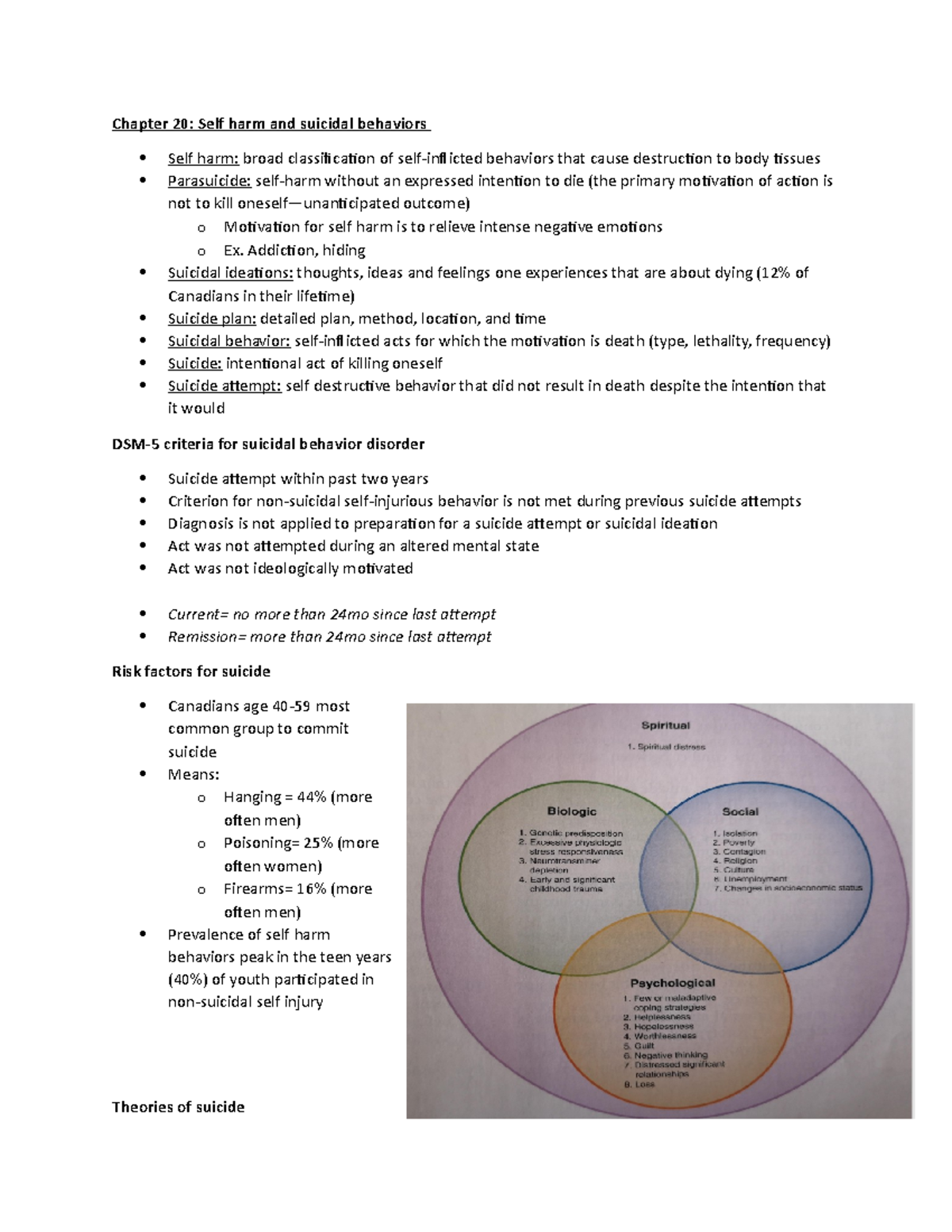 Chapter 20 self harm and suicidal behaviors notes - Chapter 20: Self ...