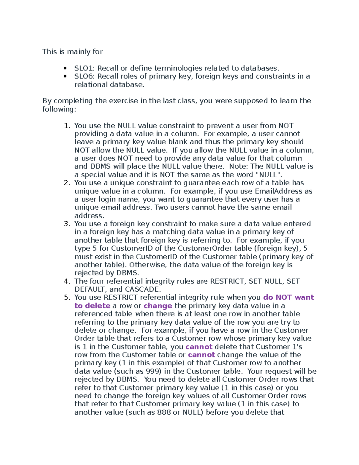 Lessons Learned from CS11 Exercise - This is mainly for SLO1: Recall or ...