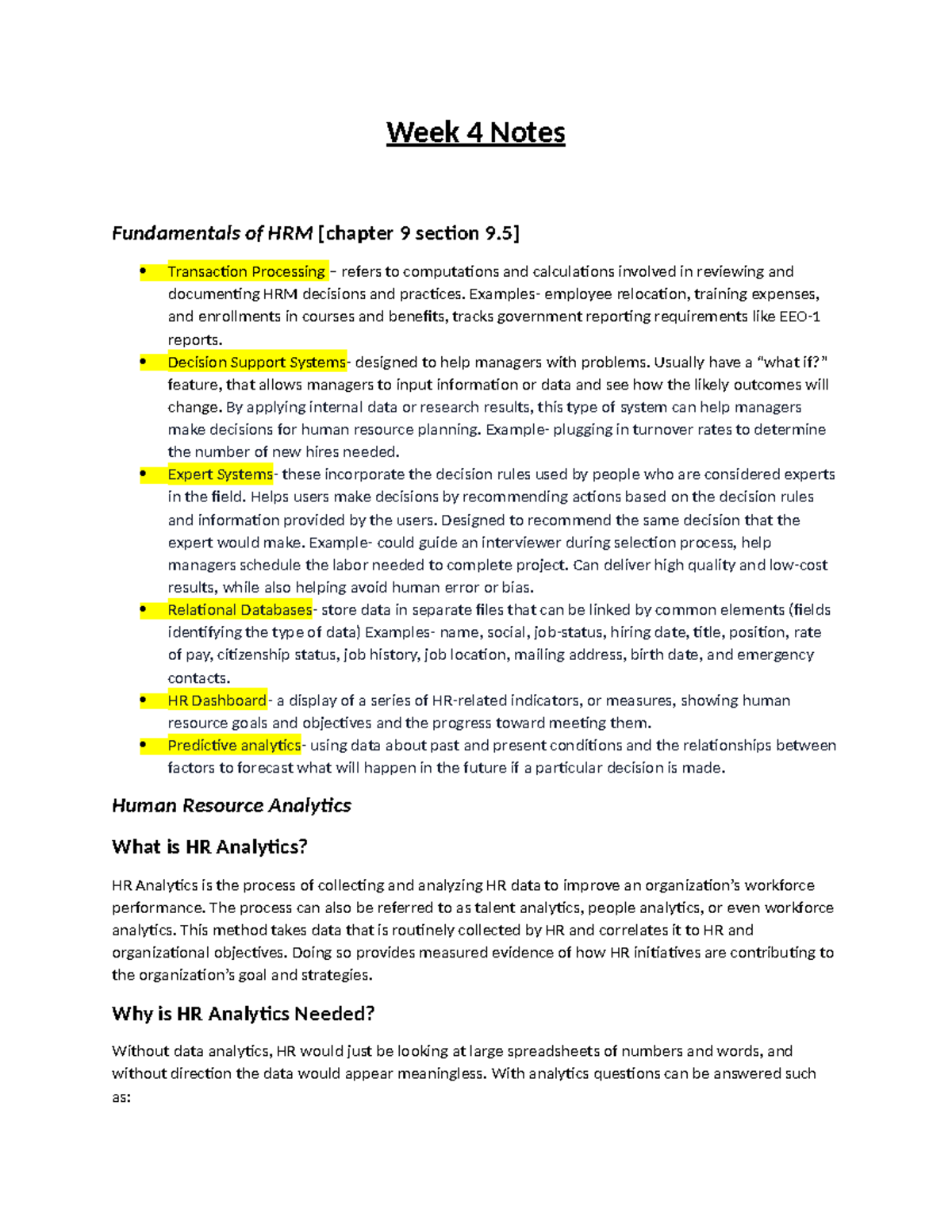 Week 4 Notes - Week 4 Notes Fundamentals of HRM [chapter 9 section 9 ...