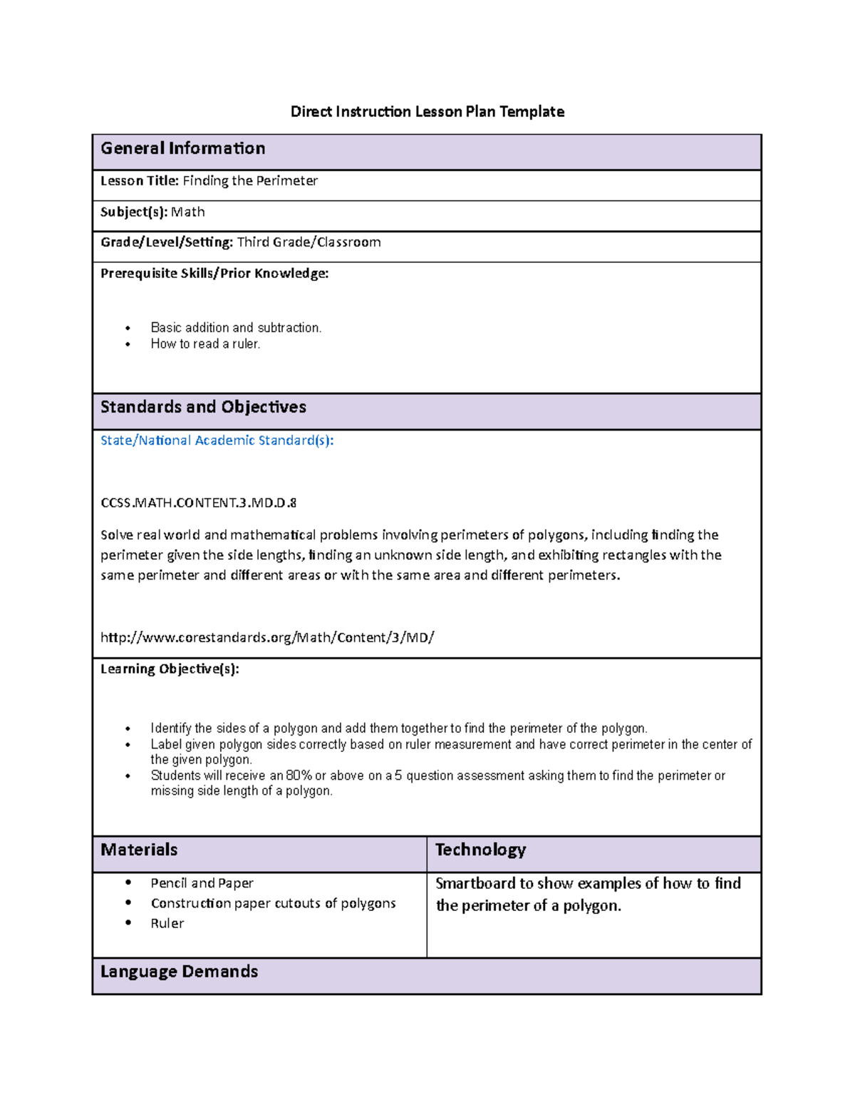 D091-Task 2-Attempt 2 - Lesson Plan - Direct Instruction Lesson Plan ...