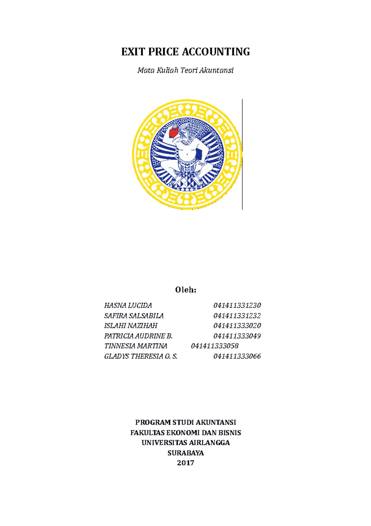 EXIT PRICE ACCOUNTING - EXIT PRICE ACCOUNTING Mata Kuliah Teori ...