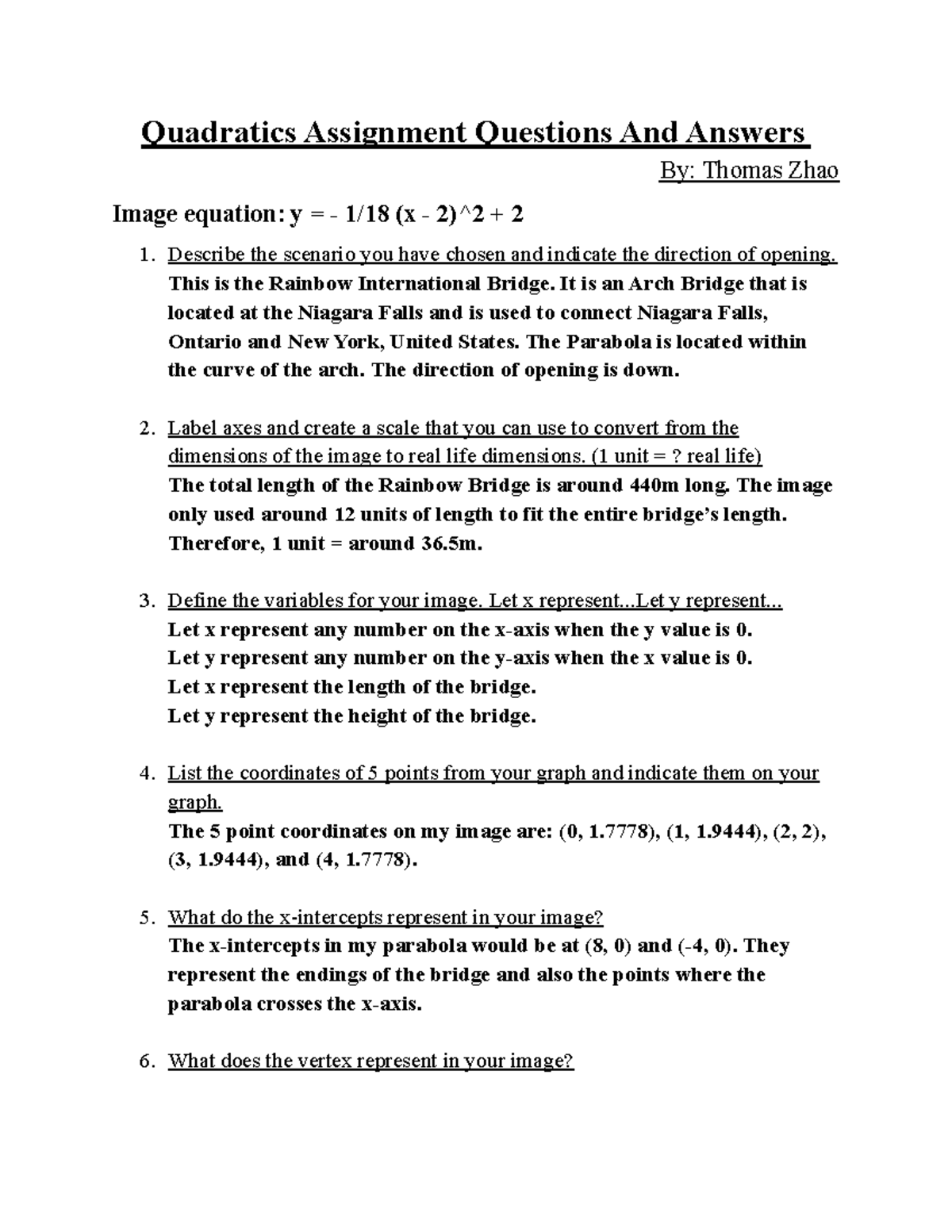Quadratics Assignment Answers - Quadratics Assignment Questions And ...