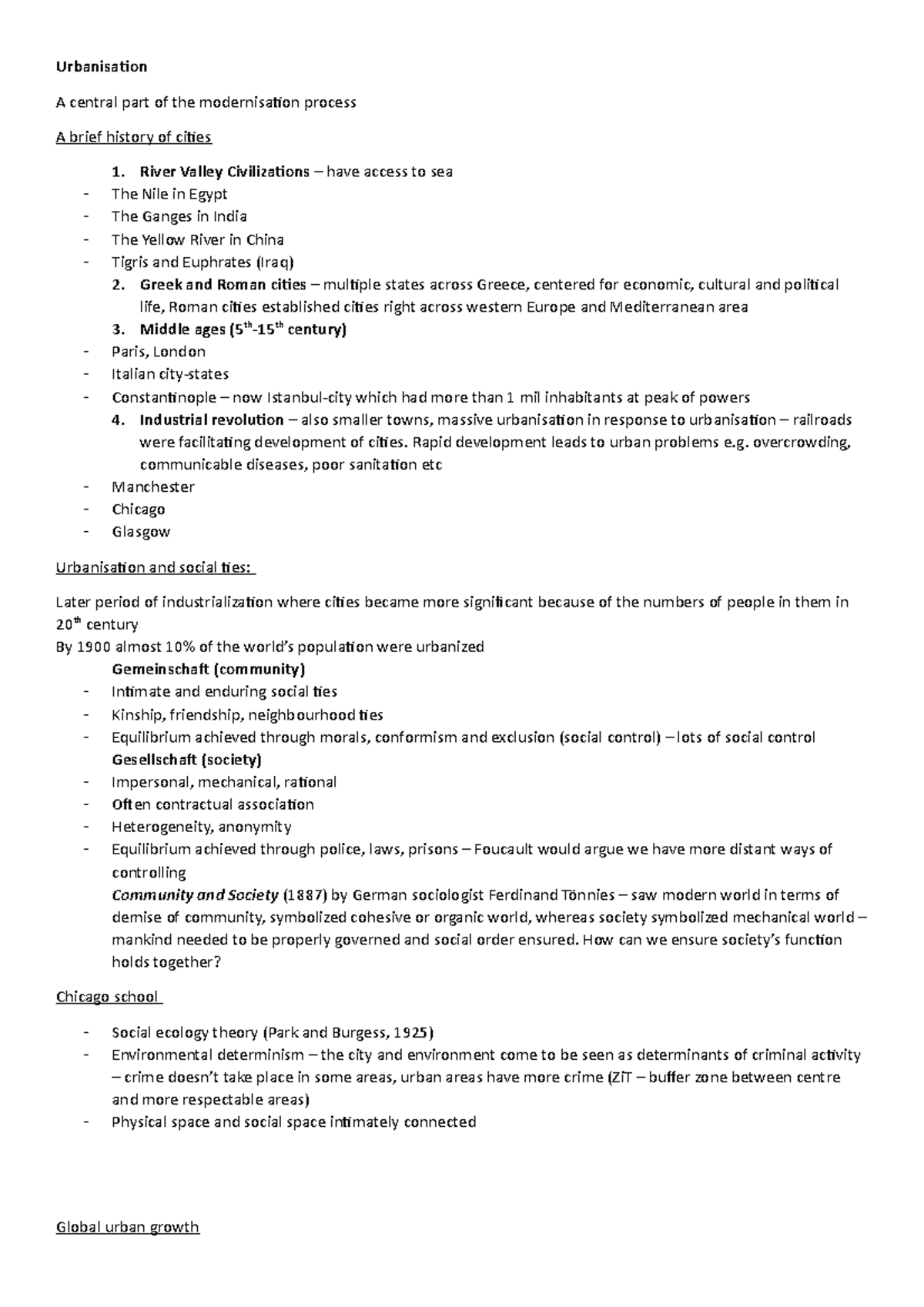 Lecture 13 Urbanisation - Urbanisation A central part of the ...