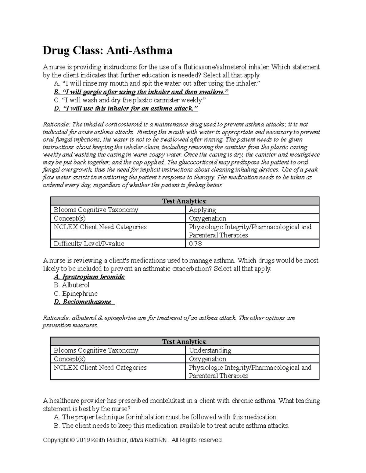 Final-Anti-Asthma-#21-Test Questions - Drug Class: Anti-Asthma A nurse ...