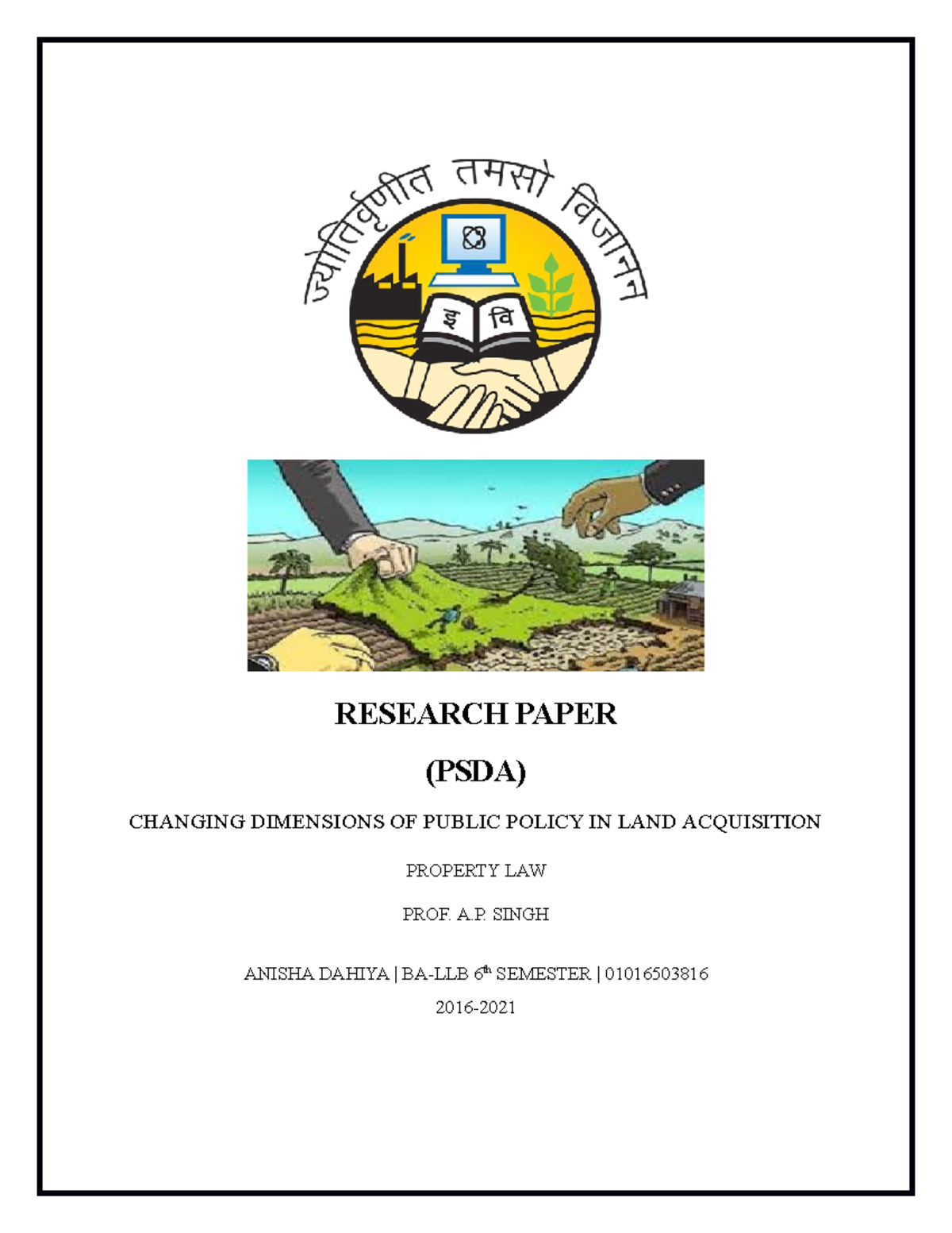 Land Acquisition[ 172] - RESEARCH PAPER (PSDA) CHANGING DIMENSIONS OF ...