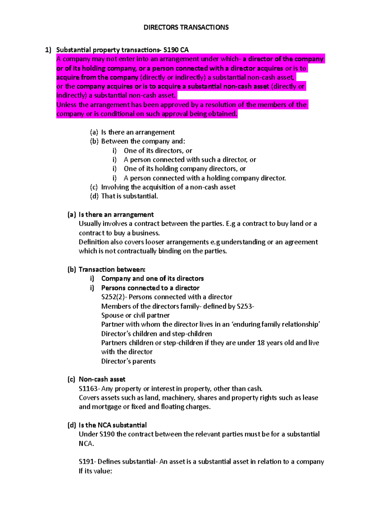 Directors Transactions - Substantial property transactions- S190 CA A ...