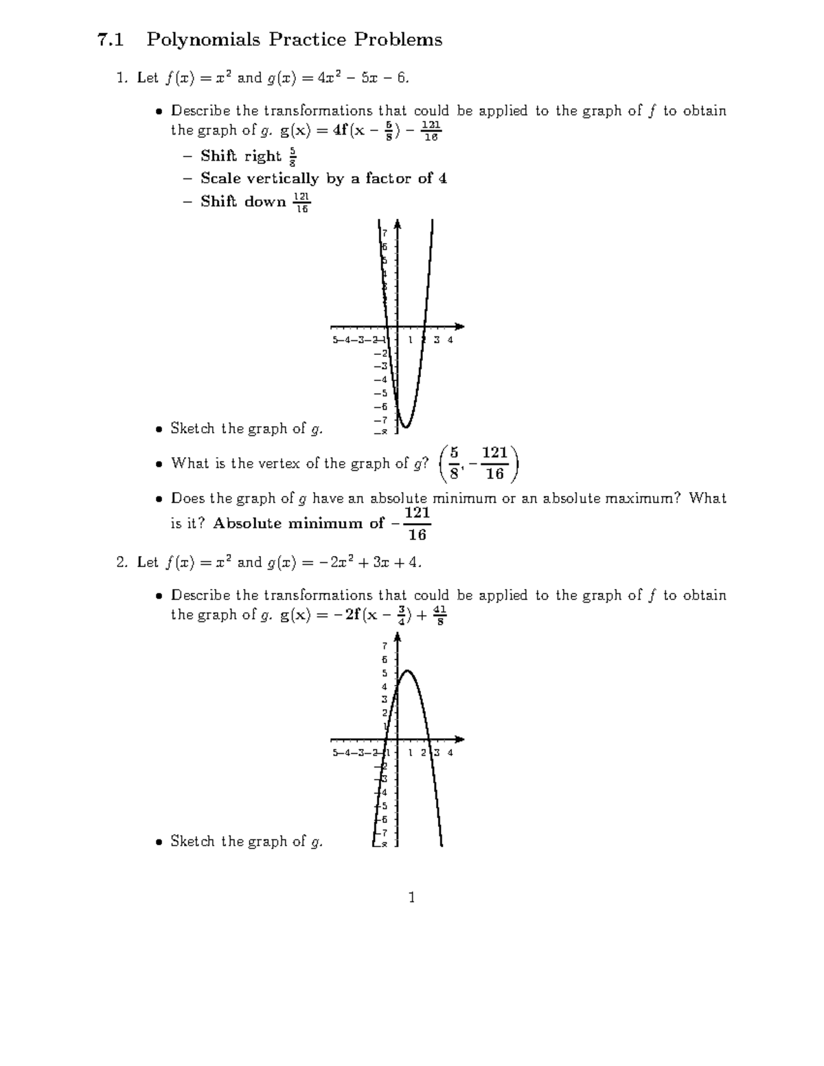 11 polynomials worksheet solution - 7 Polynomials Practice Problems 1 ...