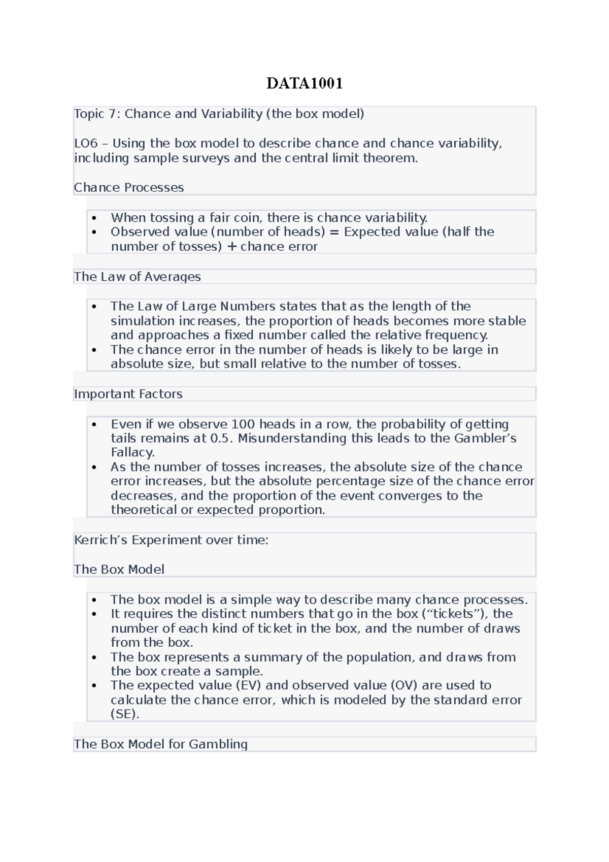 DATA1001 Topic 7 notes - DATA Topic 7: Chance and Variability (the box ...
