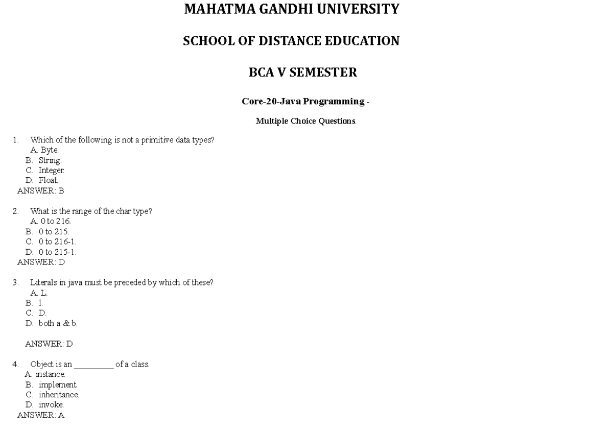 20 506D-Java Programming - MAHATMA GANDHI UNIVERSITY SCHOOL OF DISTANCE ...