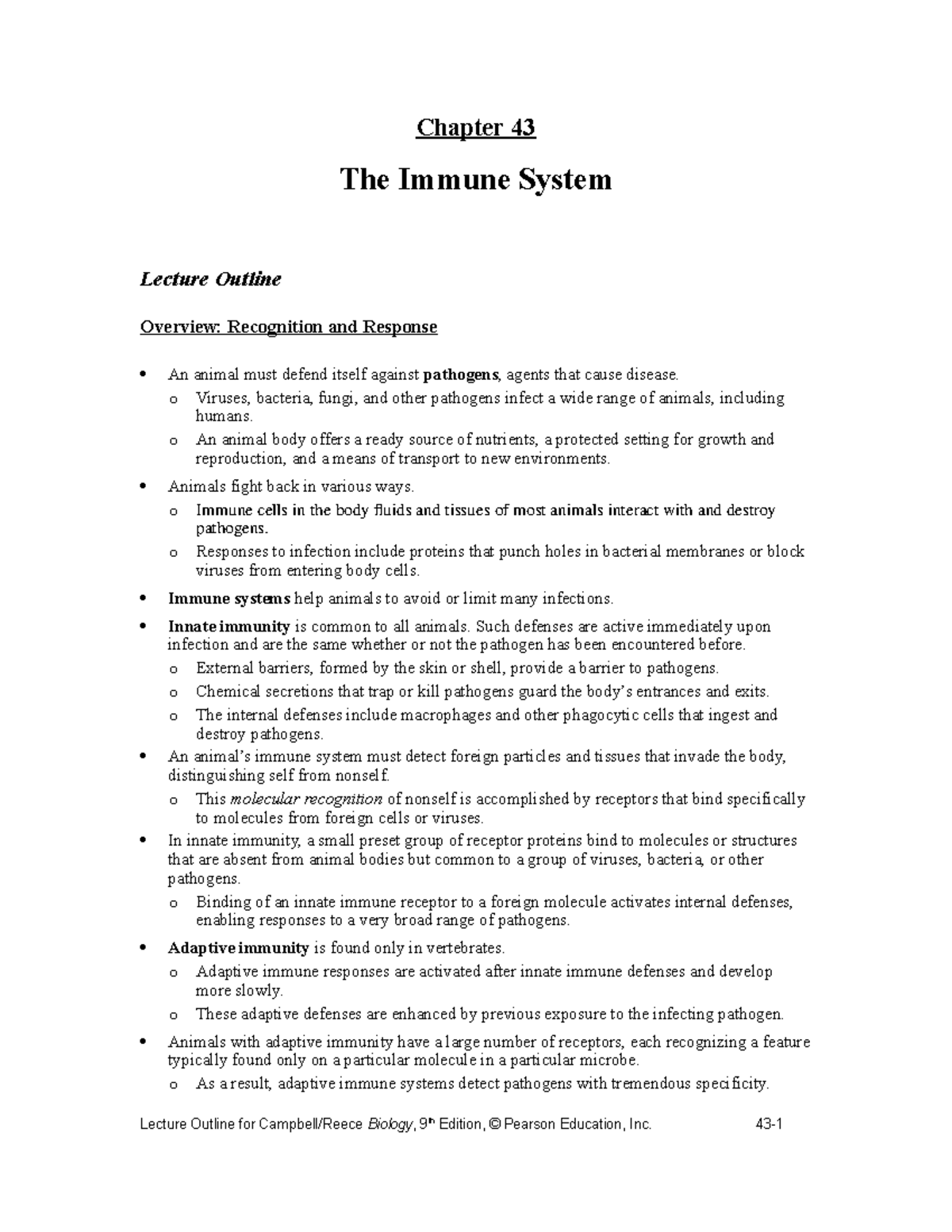 Chapter 43-The Immune System-Campbell s - Chapter 43 The Immune System ...