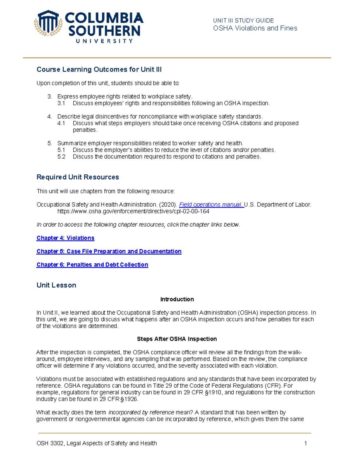 OSH 3302 Unit III Studey Guide - Course Learning Outcomes for Unit III ...