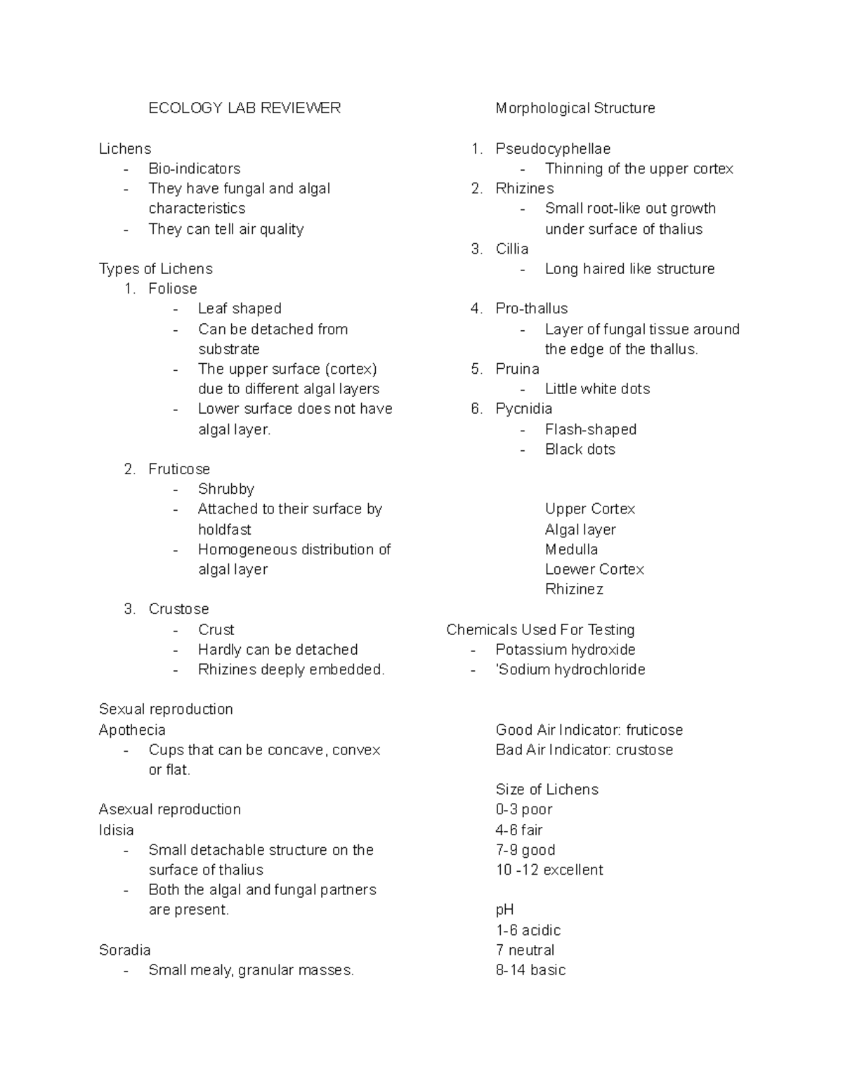Ecology LAB Reviewer - wrrwrrrw - ECOLOGY LAB REVIEWER Lichens - Bio ...