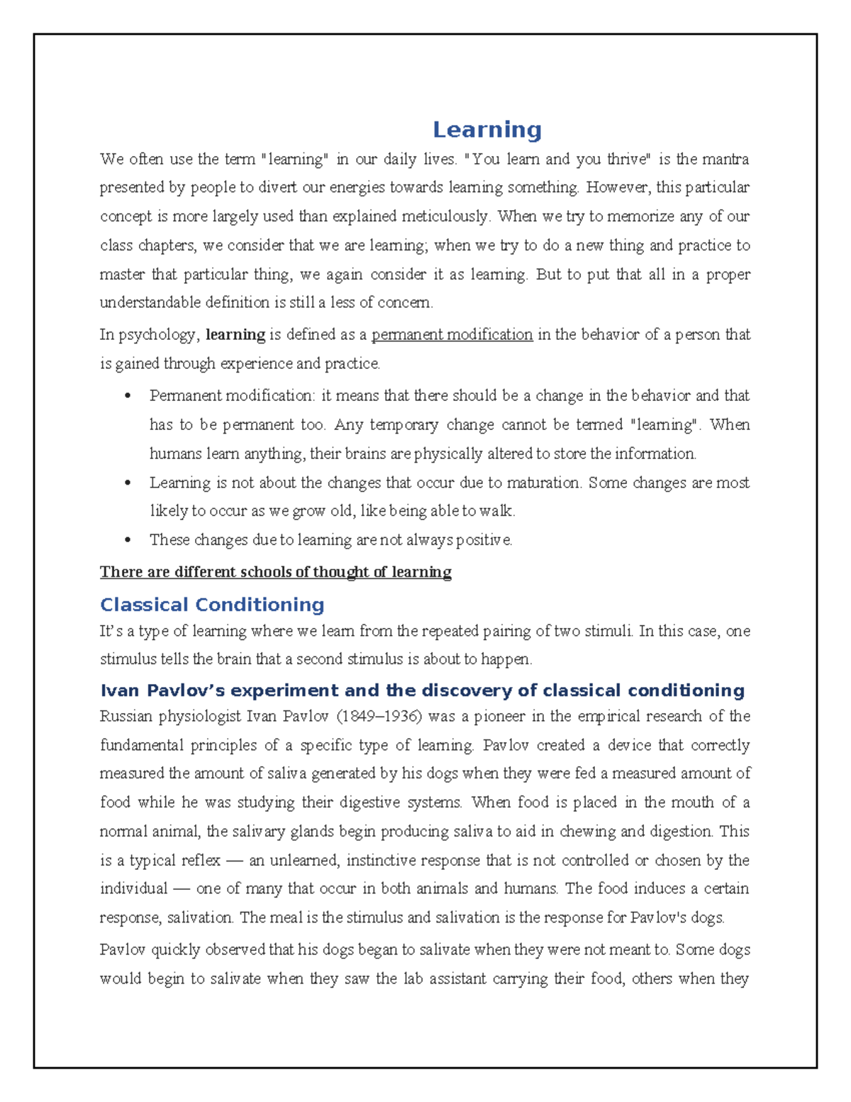 Learning - the - Learning We often use the term "learning" in our daily ...