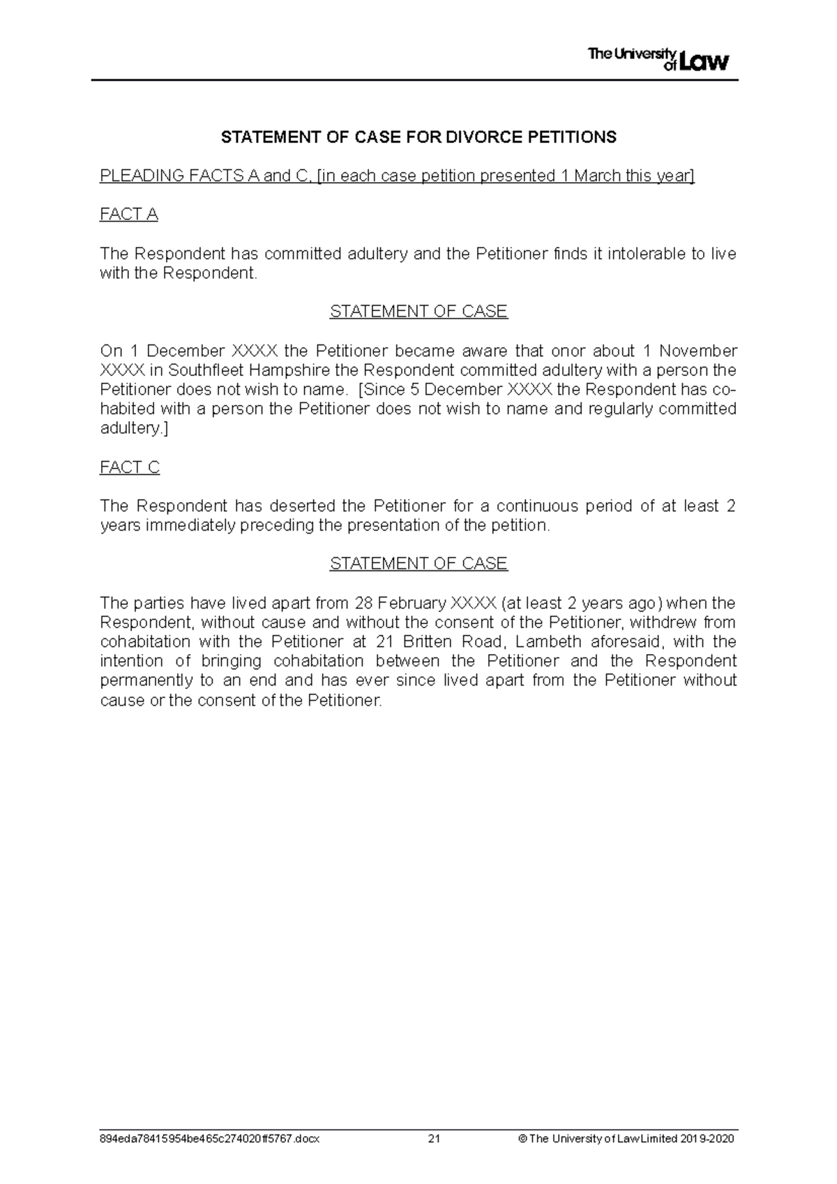 1920 fam ws01 ce02 prep task 01 statement of case - STATEMENT OF CASE ...