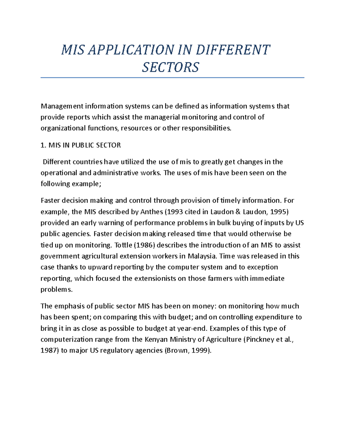 MIS Application IN Different Sectors - MIS APPLICATION IN DIFFERENT SECTORS Management ...