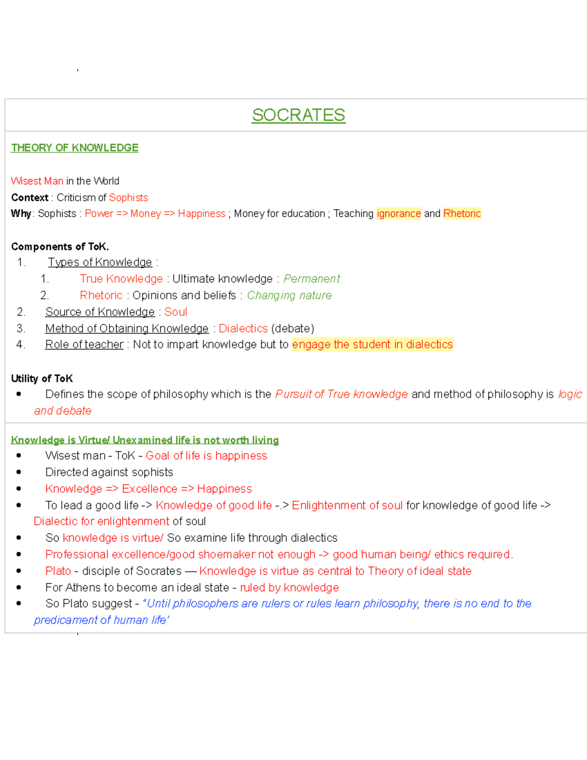 Plato and Aristotle - SOCRATES THEORY OF KNOWLEDGE Wisest Man in the ...
