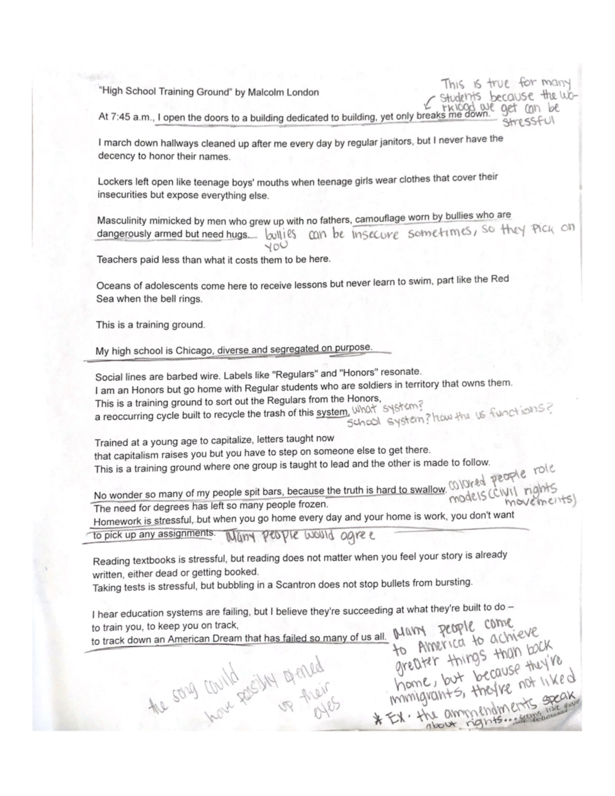 High School Training Ground By Malcolm London (annotations) - Studocu