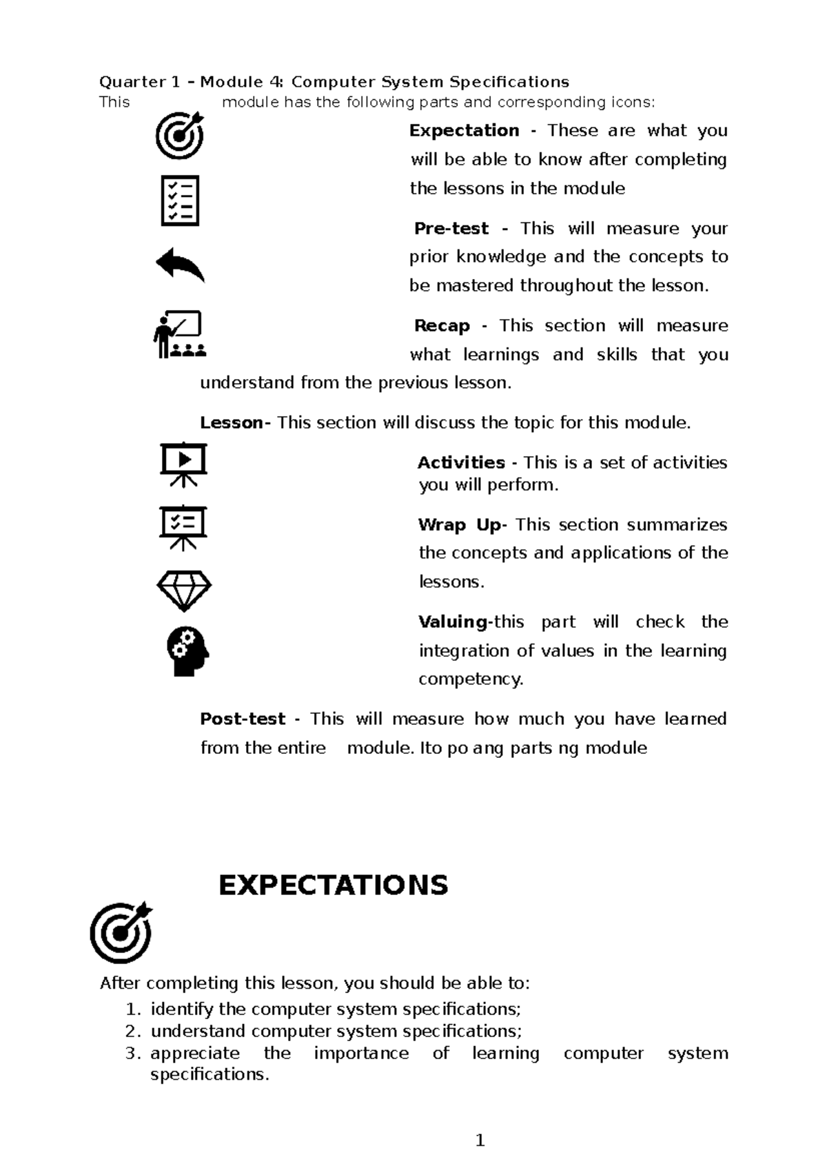 CSS 9 Q1 M4 Computer System Specifications - Quarter 1 – Module 4 ...