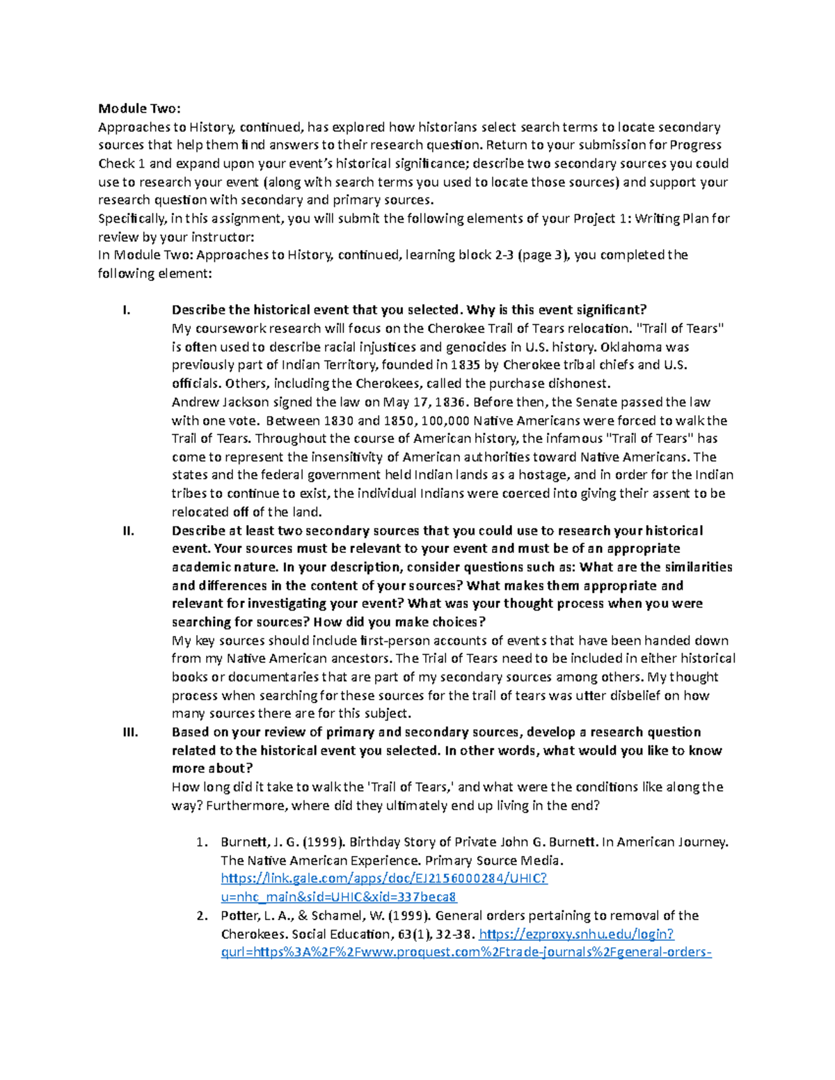 2-3 writing plan progress check 2 copy - Module Two: Approaches to ...