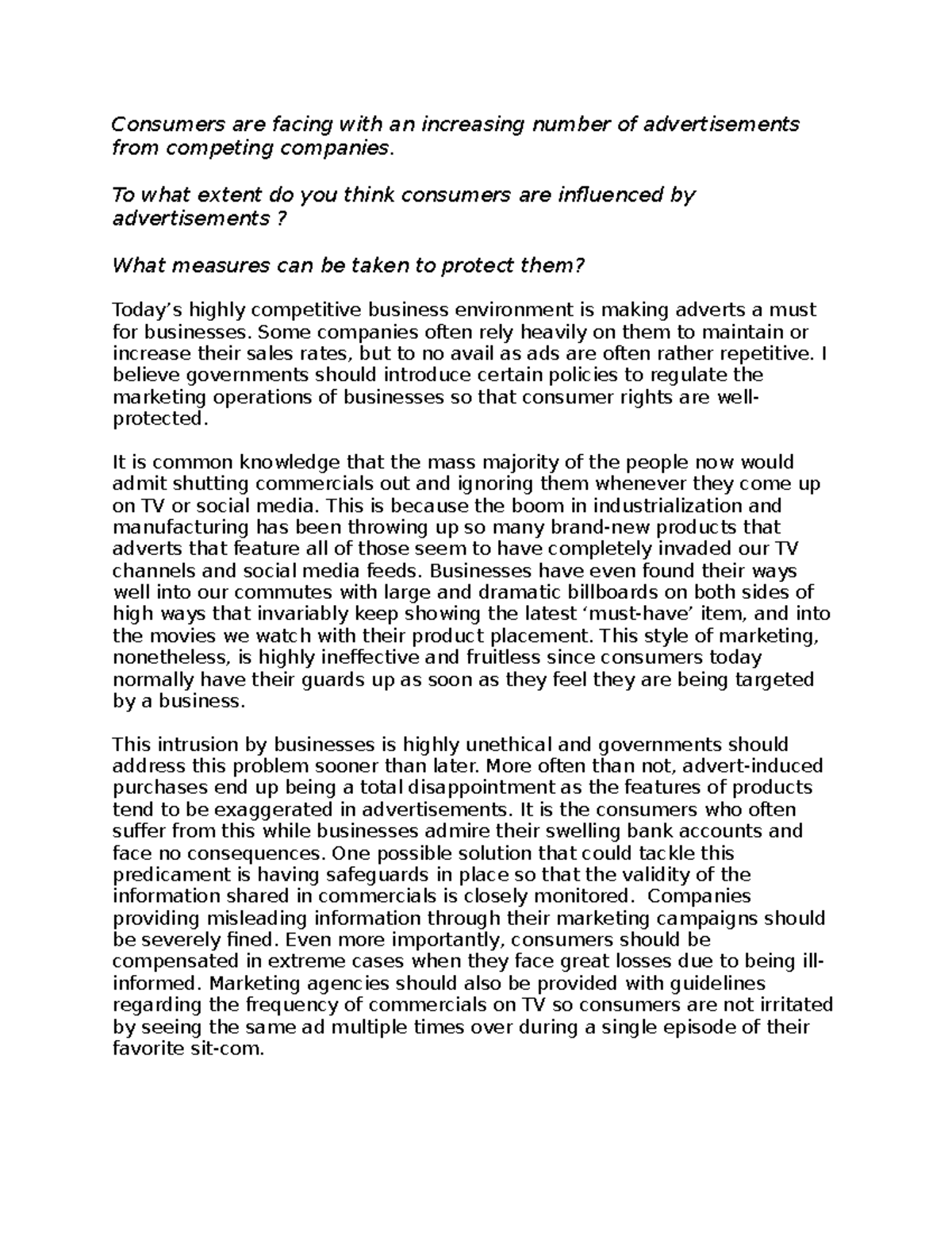 Essay 27 - Hope it helps, as it i an example. - Consumers are facing ...