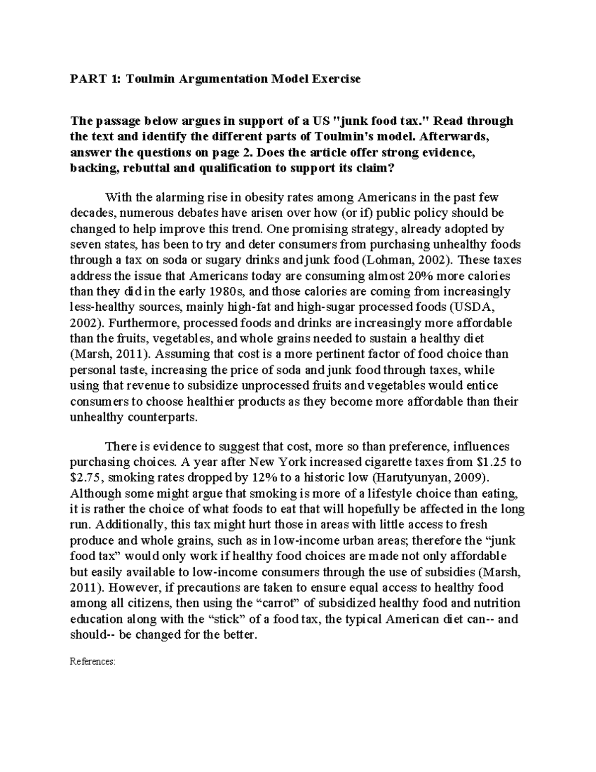 Session 9, argumentation exercise - PART 1: Toulmin Argumentation Model ...