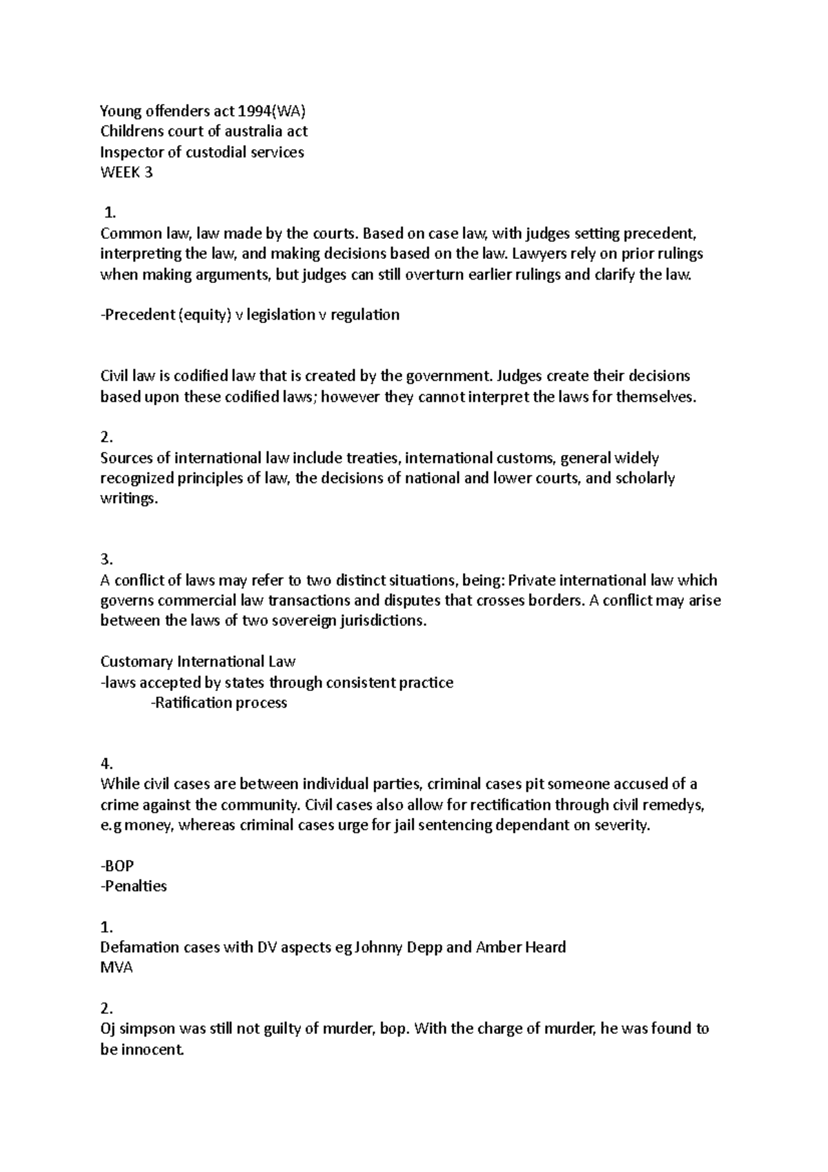 LEG100 - Notes - Young offenders act 1994(WA) Childrens court of ...