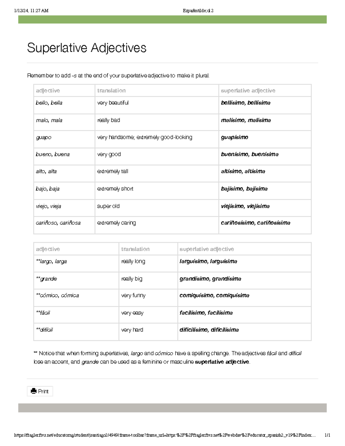 Superlative adjectives - 1/12/24, 11:27 AM Español 2 - Studocu