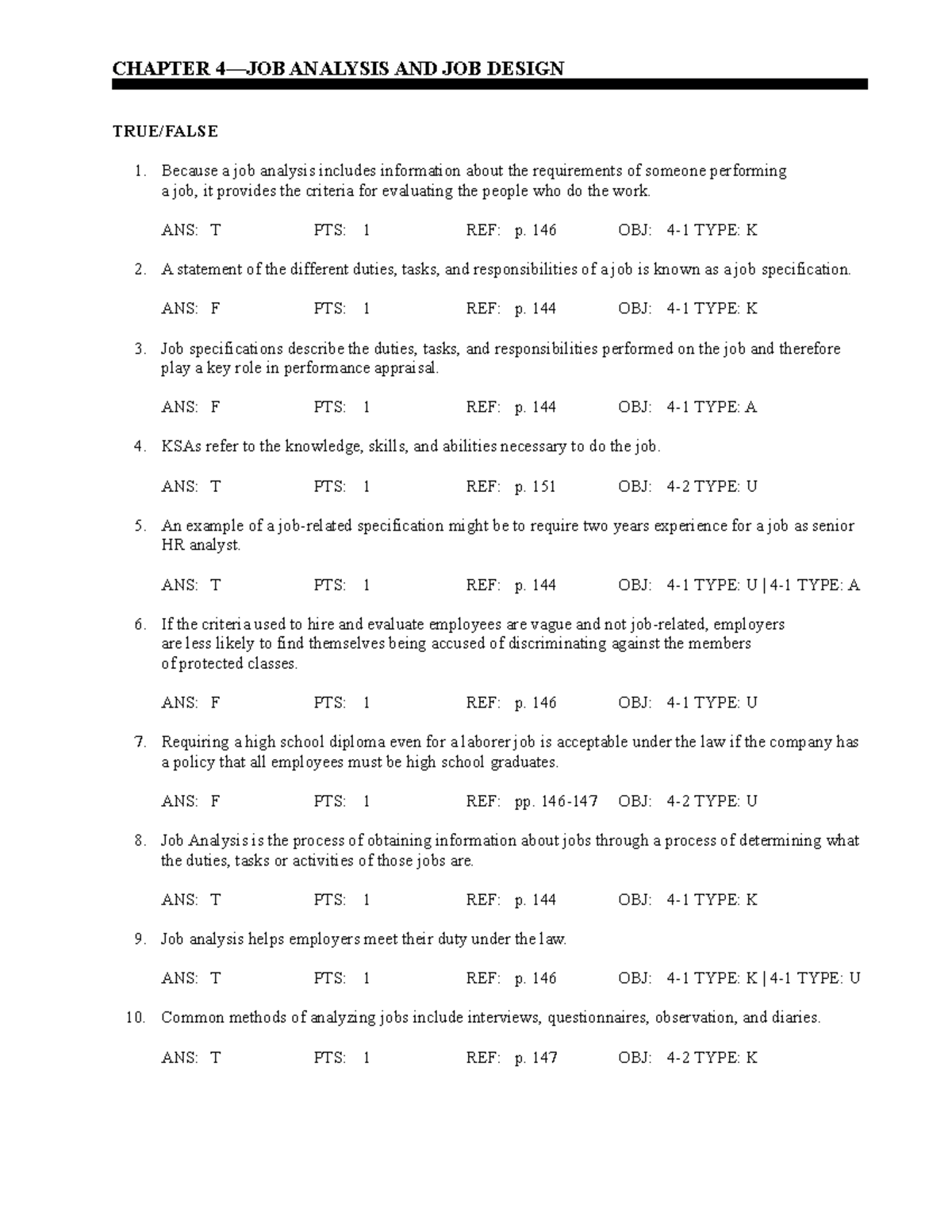 Sample/practice exam 2018, questions and answers - CHAPTER 4—JOB ...