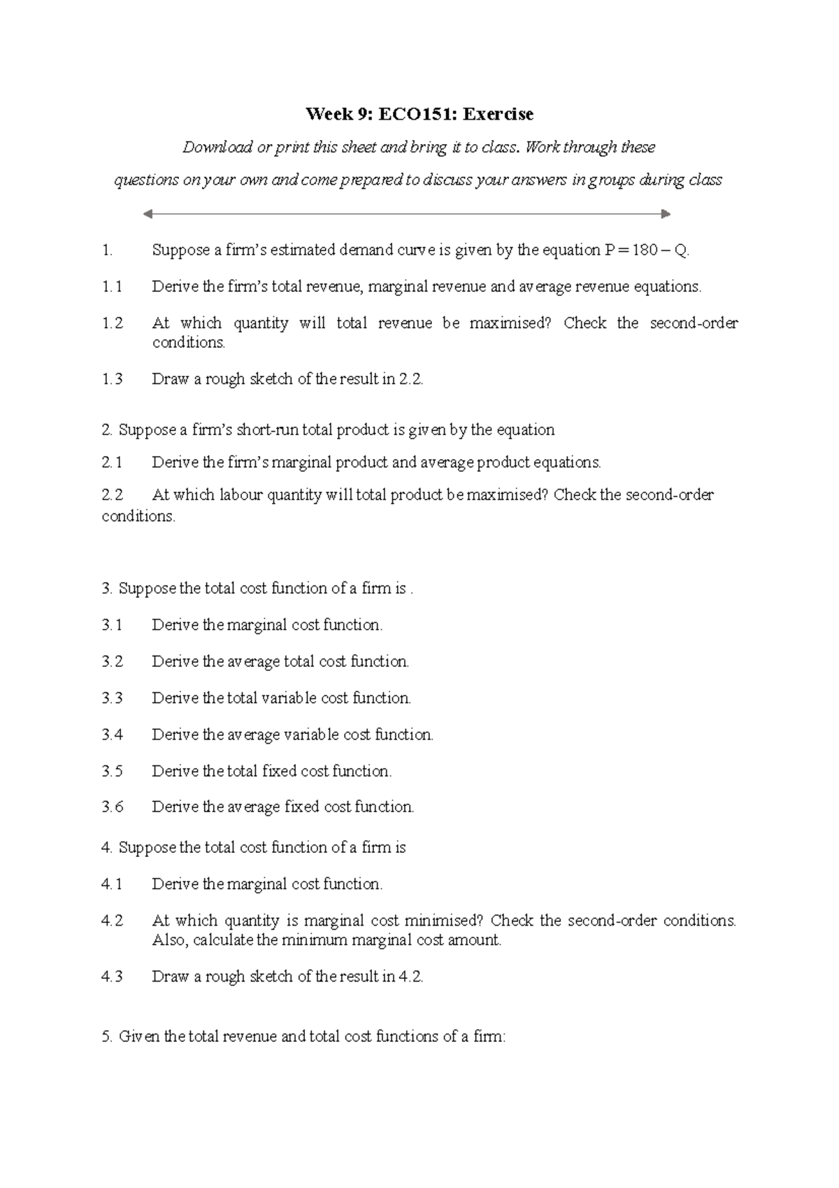 ECO 151 Week 9 Exercise - Week 9: ECO151: Exercise Download or print this sheet and bring it to ...