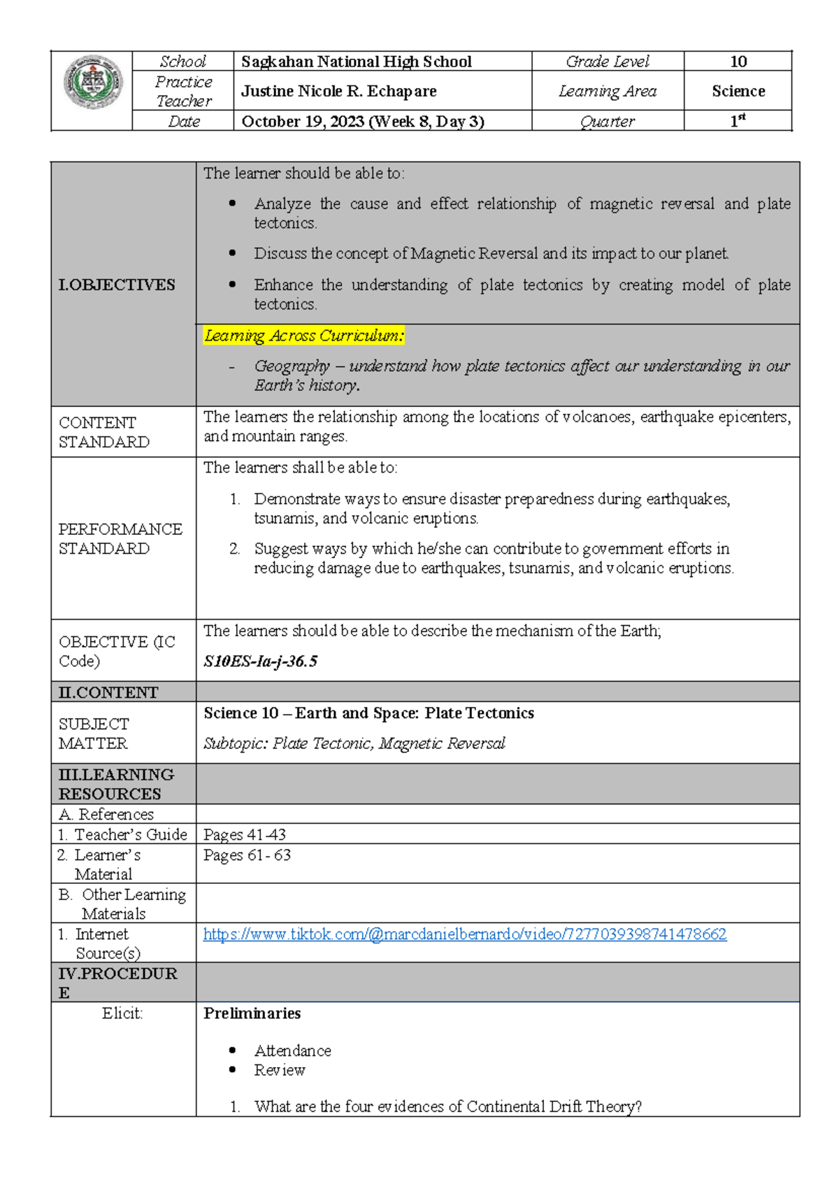 LP-WEEK8-DAY3 - Lesson Plan for Science 10 - School Sagkahan National ...