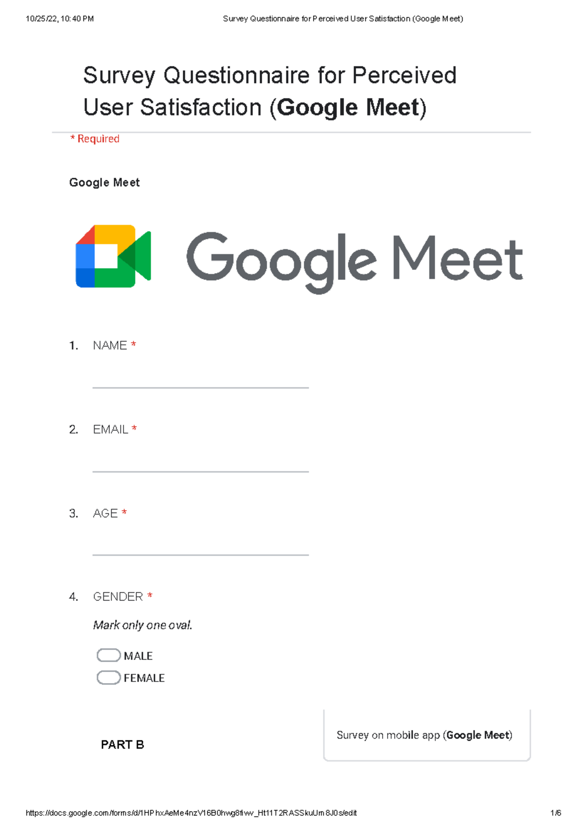 Survey Questionnaire - Google Forms - Google Meet 1. 2. 3. 4. Mark only ...