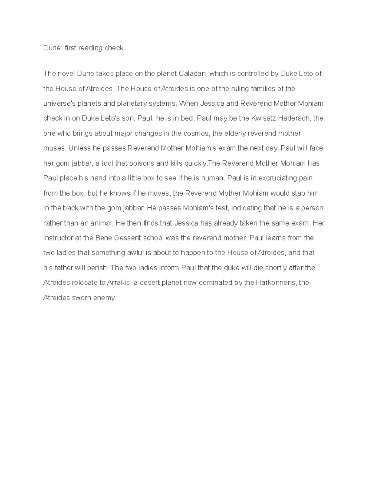 Dune first reading check - The House of Atreides is one of the ruling ...
