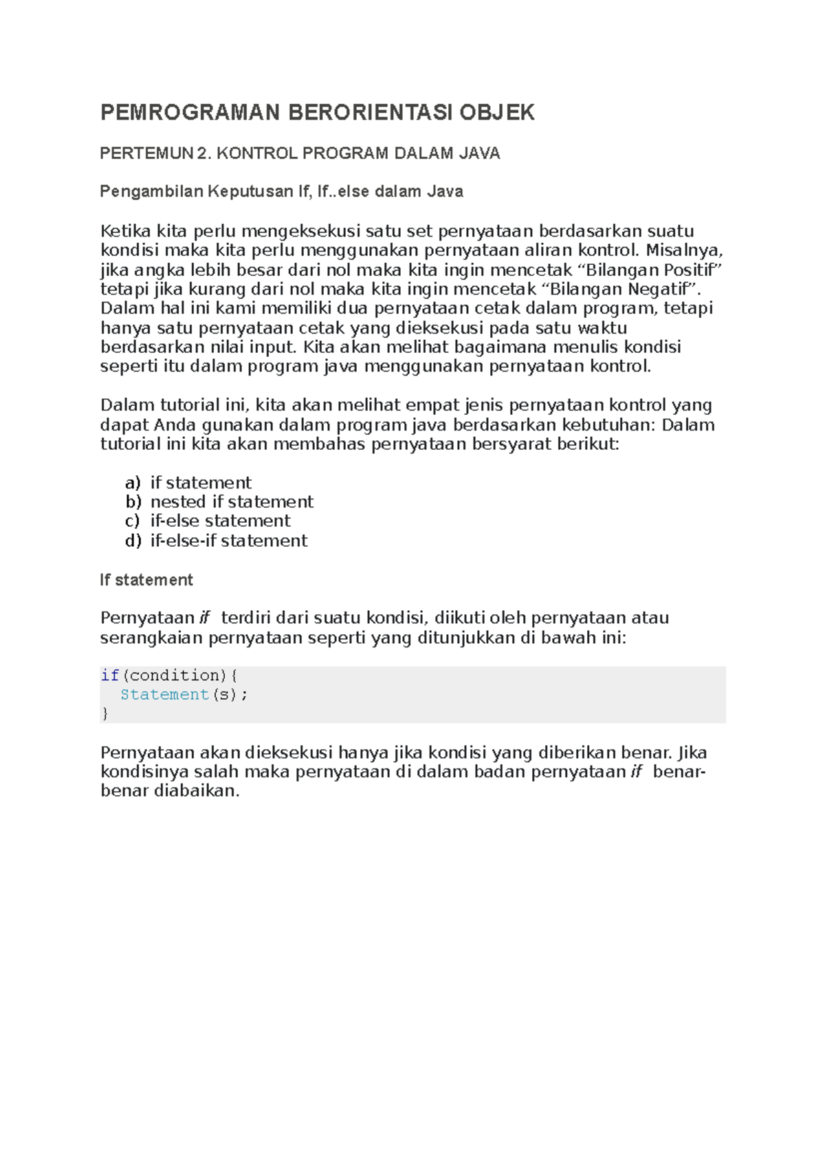Topik 2 Kontrol Program Pemrograman Berorientasi Objek Pertemun 2 Kontrol Program Dalam Java