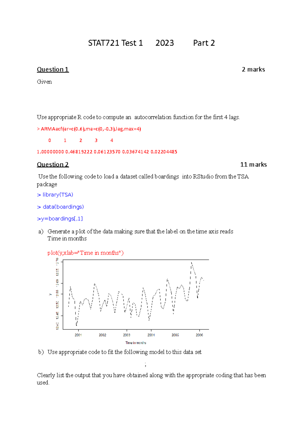 Prac test1 solns - prac - STAT721 Test 1 2023 Part 2 Question 1 2 marks ...