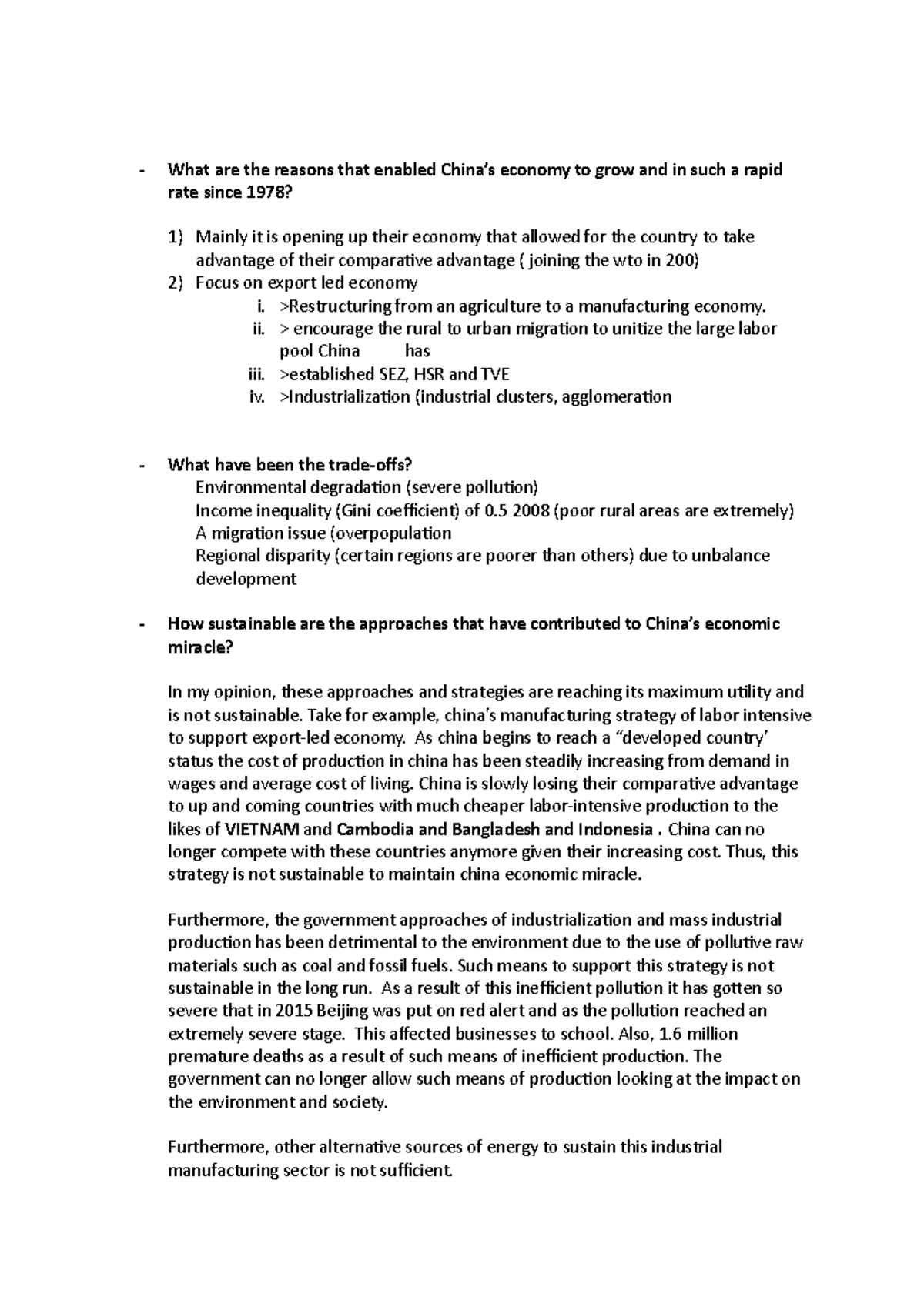 What are the reasons that enabled China - >Restructuring from an ...