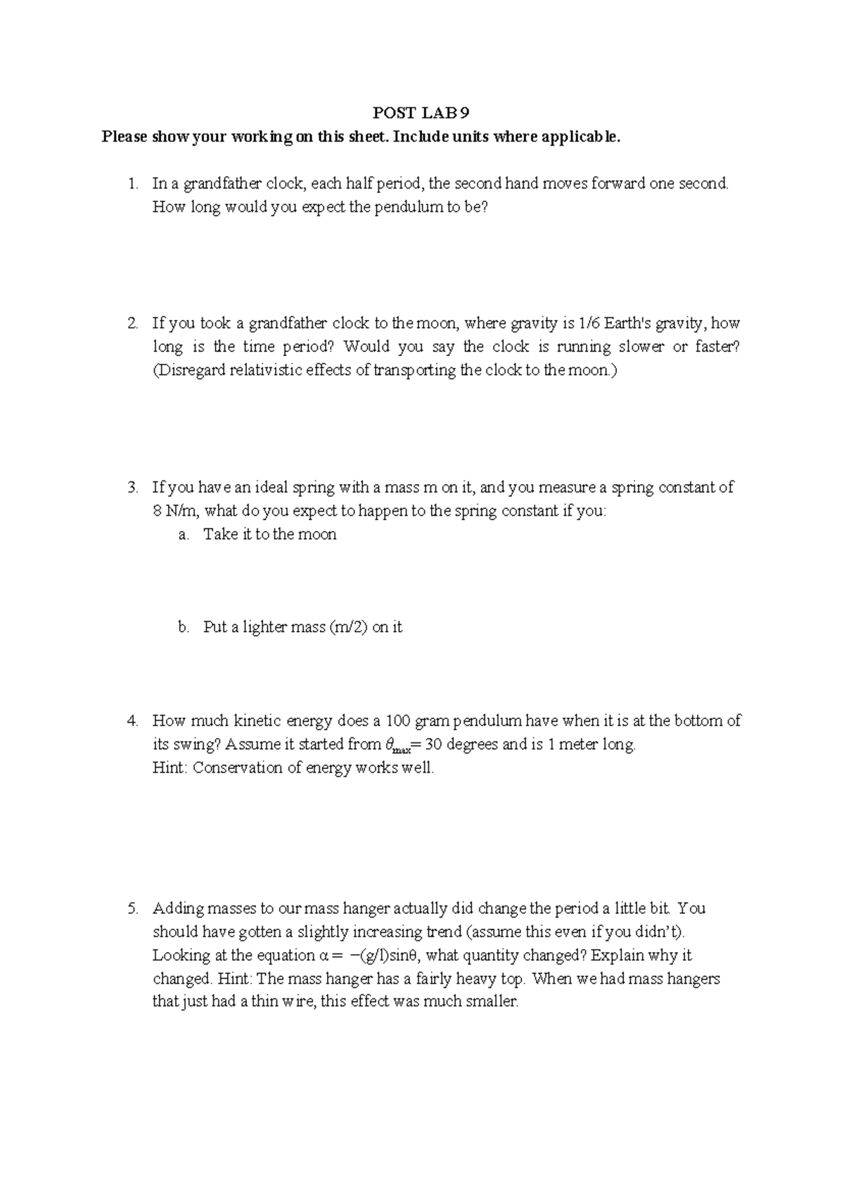 PHY 102 M Post Lab 9 - This is the assignment for Post Lab 9 for ...