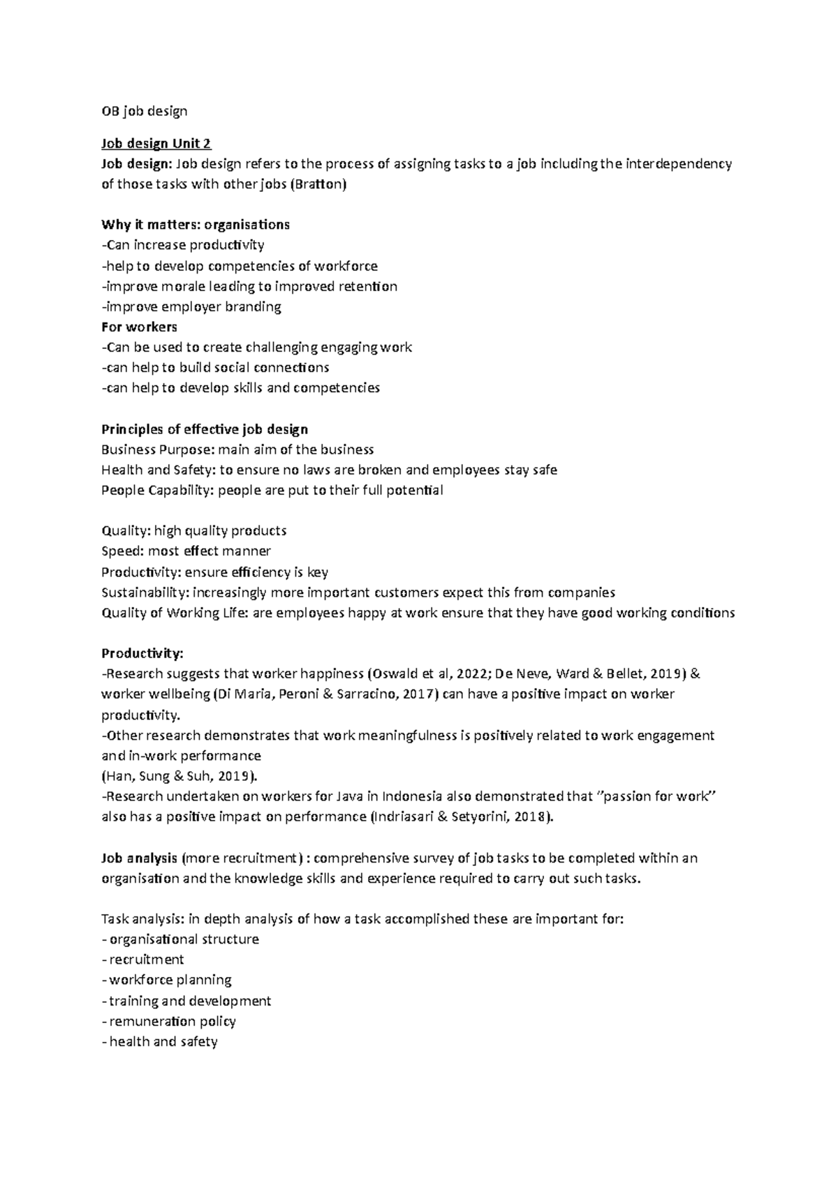 Job design organisational behaviour - OB job design Job design Unit 2 ...