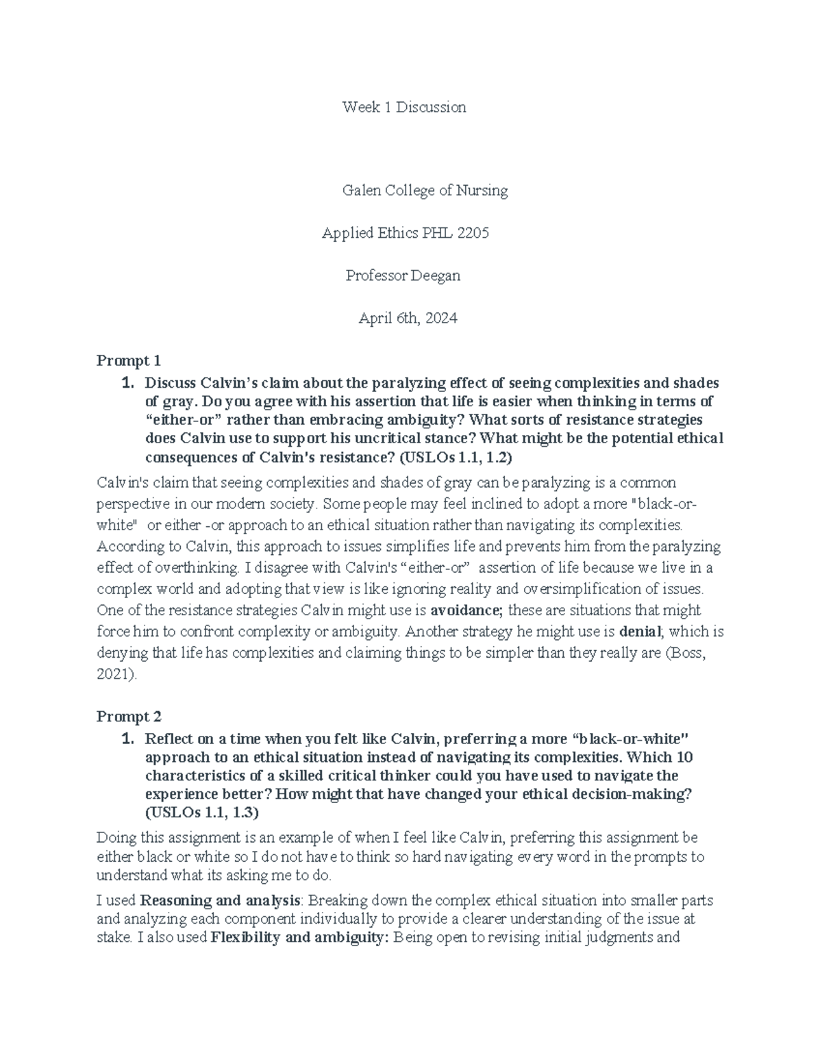 Week 1 Discussion - Week 1 Discussion Galen College of Nursing Applied ...