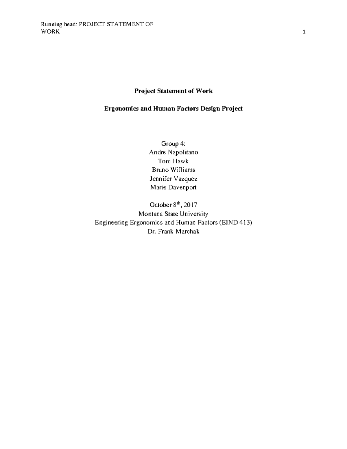AN SOW-EIND434 - Project Managment Statement of Work (SOW) - Running ...